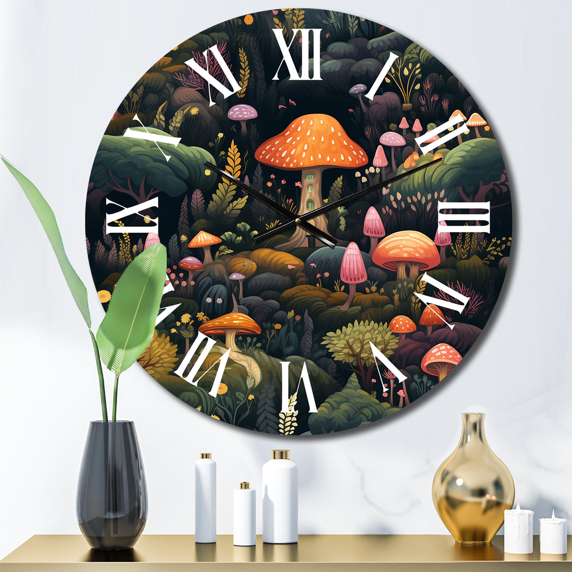 Design Art Magical Mushrooms Enchanted Forest Wall Clock | Wayfair