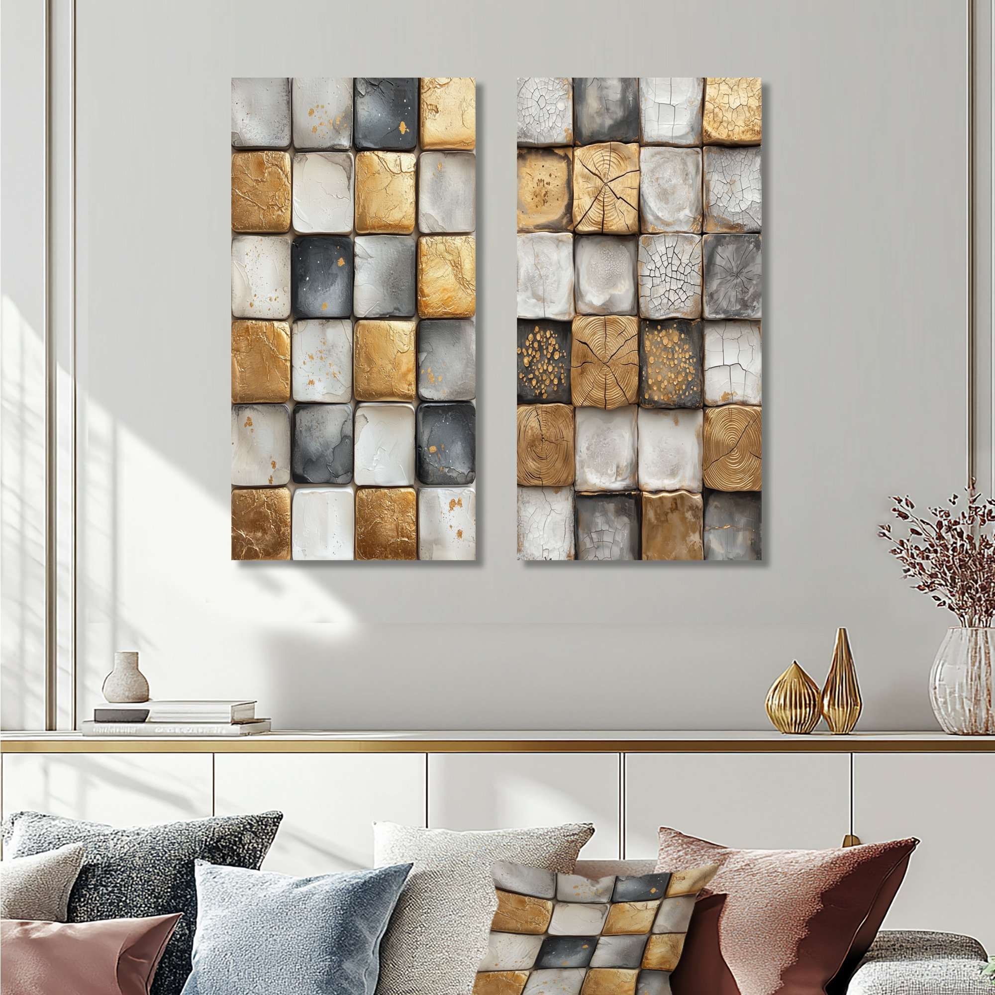 Orren Ellis Grey Inca Legacy Golden Mosaic I - Boho Tiles Wall Art 2 ...