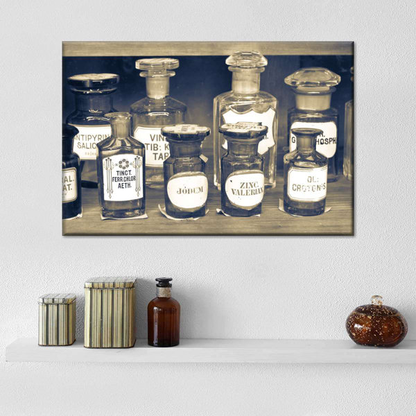 Trinx " Vintage Pharmacy Bottles Canvas Print " - Wayfair Canada