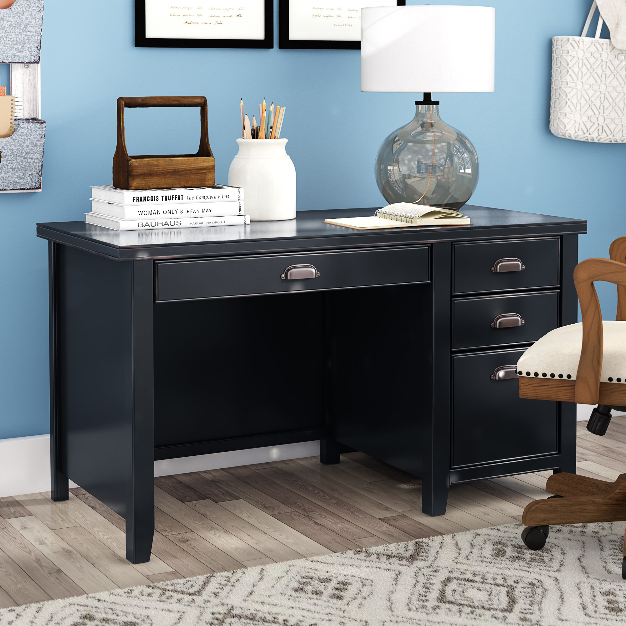 Winston Porter Peryman Single Pedestal Solid Wood Computer Desk ...