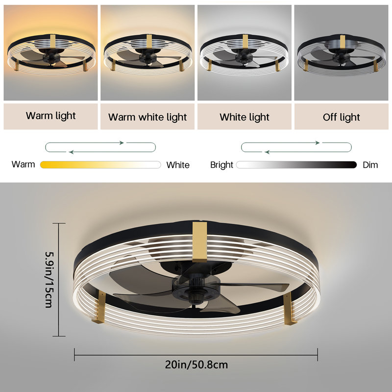 Mercer41 Kordae Indoor Bedroom Flush Mount Ceiling Fan with Light ...