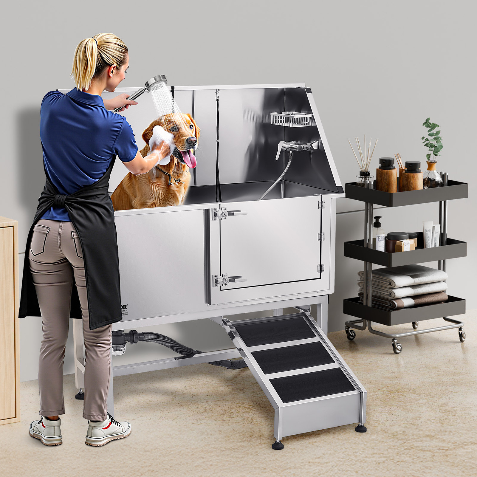 Stellweilan Tessberg Dog Grooming Bath Tub Stainless Steel w Ramp Water ...