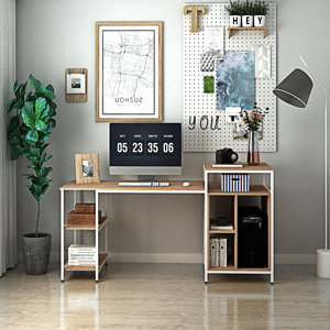 17 Stories 68 Inch Office Table Computer Desk Workstation Bookshelf ...