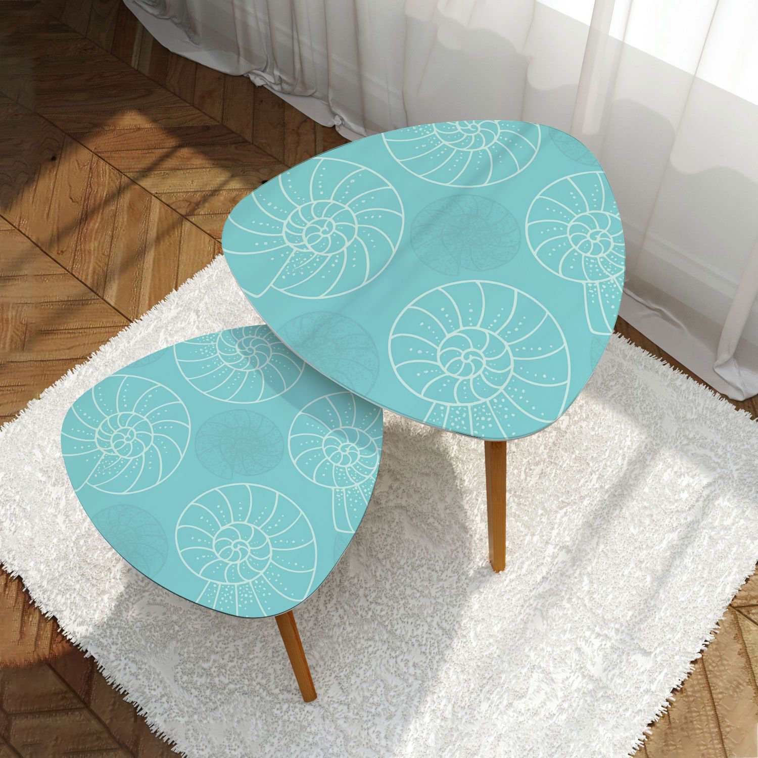 George Oliver Triangle Nesting Coffee Table Set of 2 Vintage seashell ...