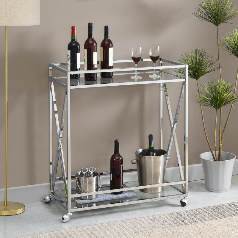 Ivy Bronx Damore Glass Bar Cart Table with Metal Frame & Reviews | Wayfair