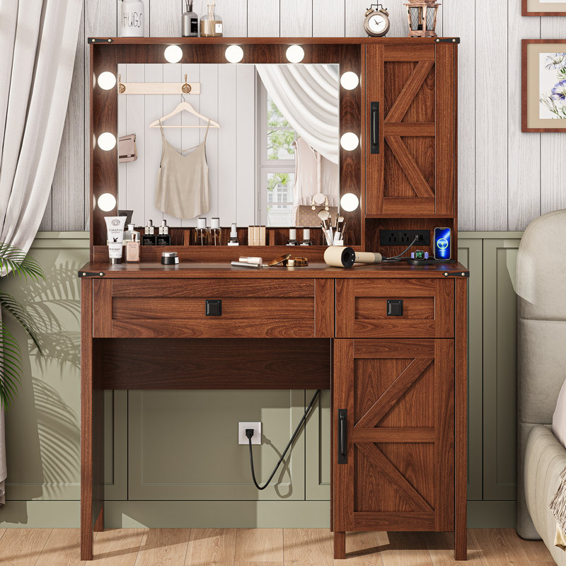 Gracie Oaks Stylish 39-Inch Vanity With Adjustable Led Lighting And ...