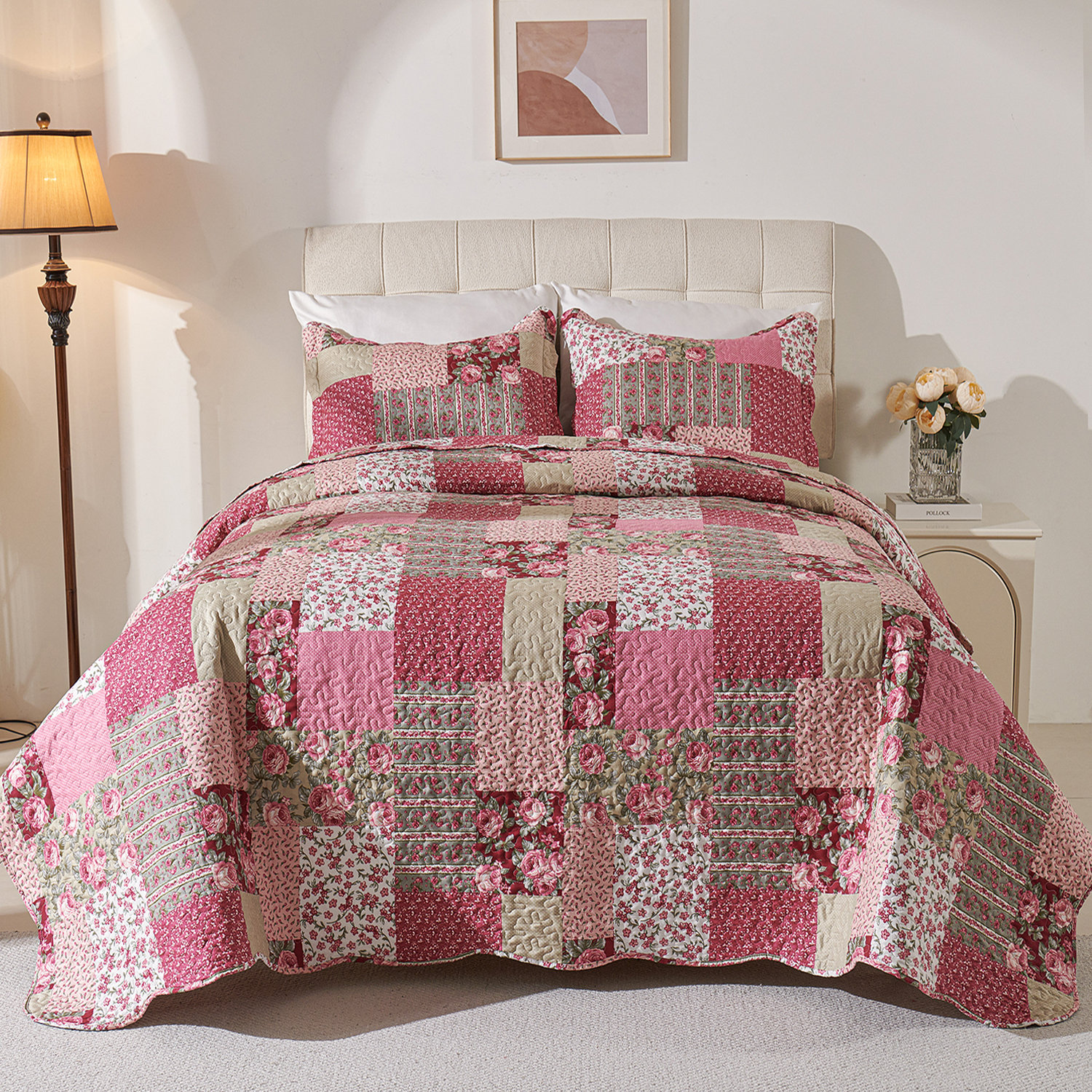 Evenhug Floral Patchwork Quilt Set Reversible Soft and Lightweight ...