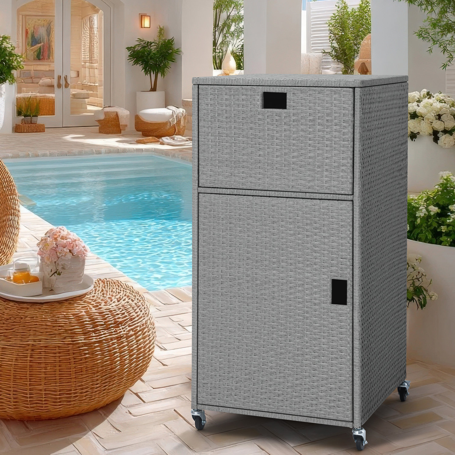 LeewooJardin Outdoor Pool Towel Storage Cabinet Outdoor Towel Rack For ...