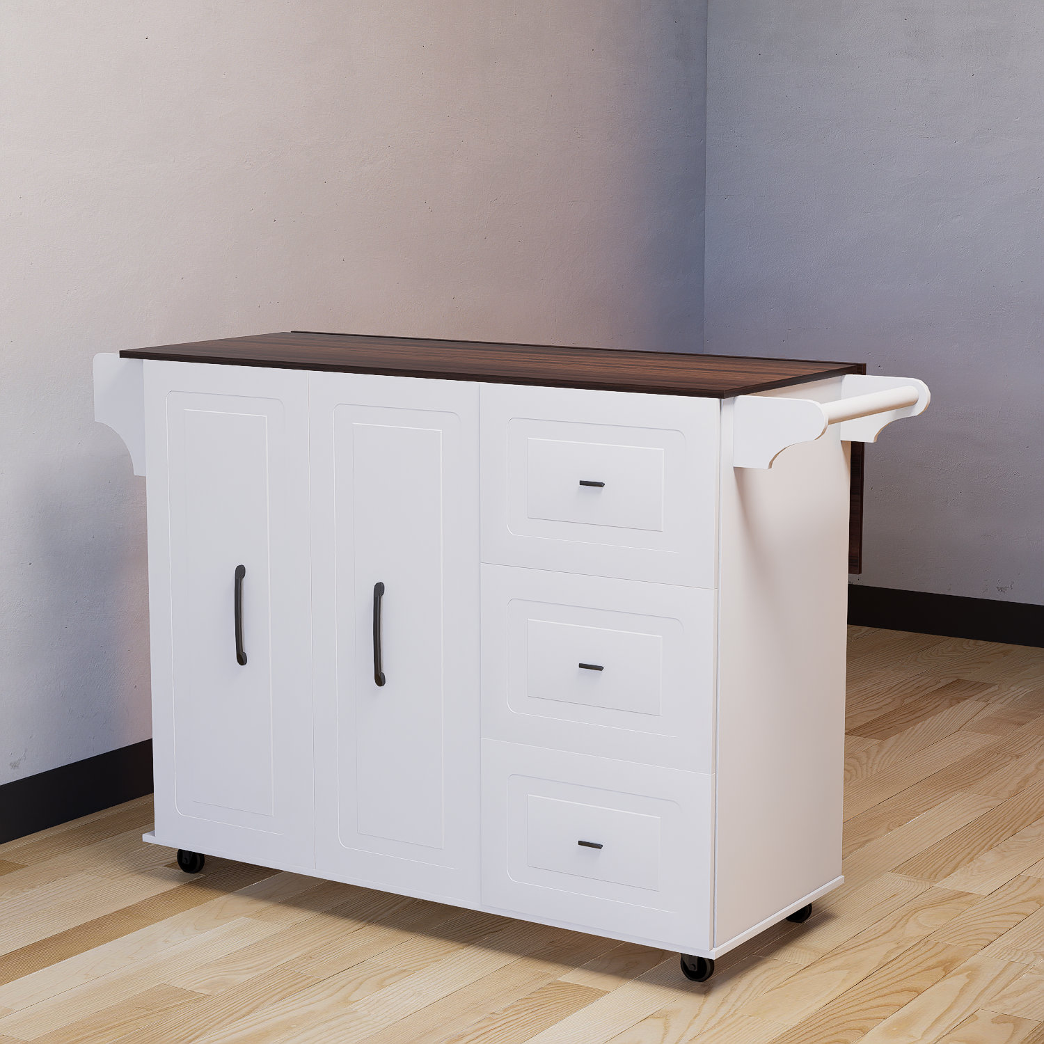 Ophelia & Co. White Kitchen Island Trolley With Foldable Tabletop And ...