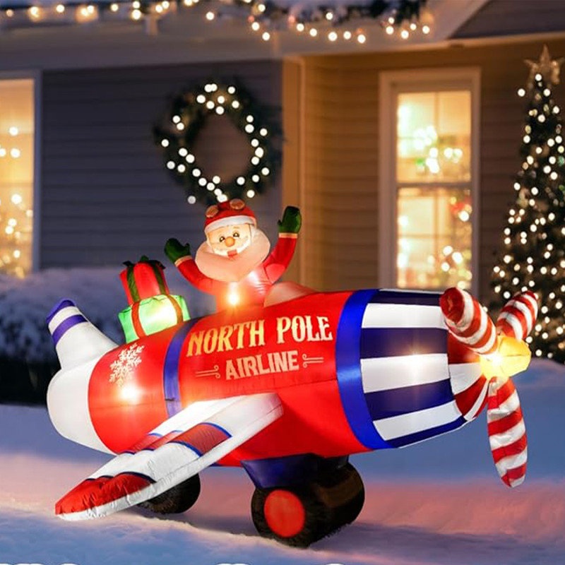 The Holiday Aisle® 8FT Airplane Christmas Inflatable Outdoor ...