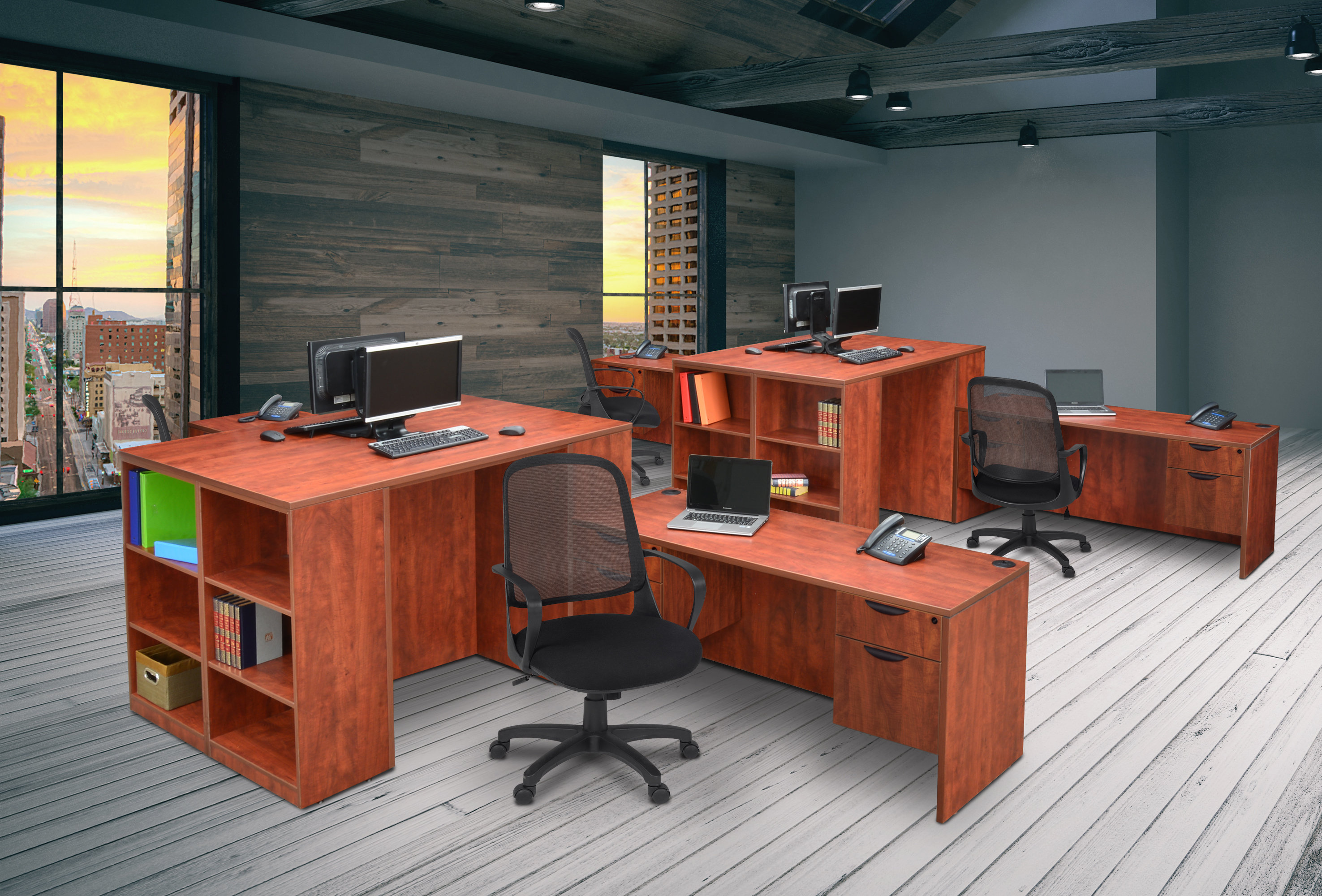 Inbox Zero Nevjana Office Desk with Double Pedestal Drawer Unit | Wayfair