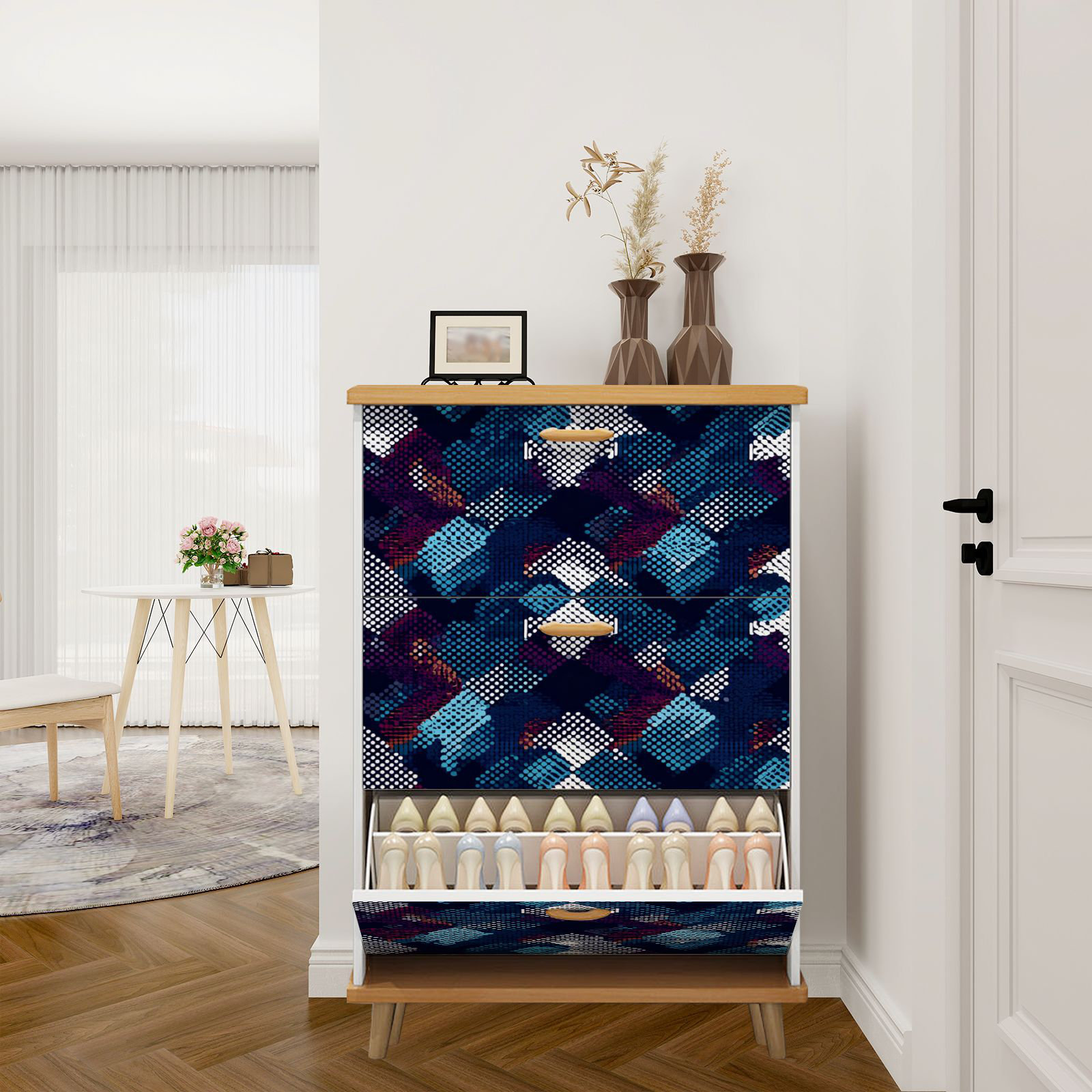 East Urban Home Shoe Storage Cabinet with 3 Flip Drawers for Polka dot ...