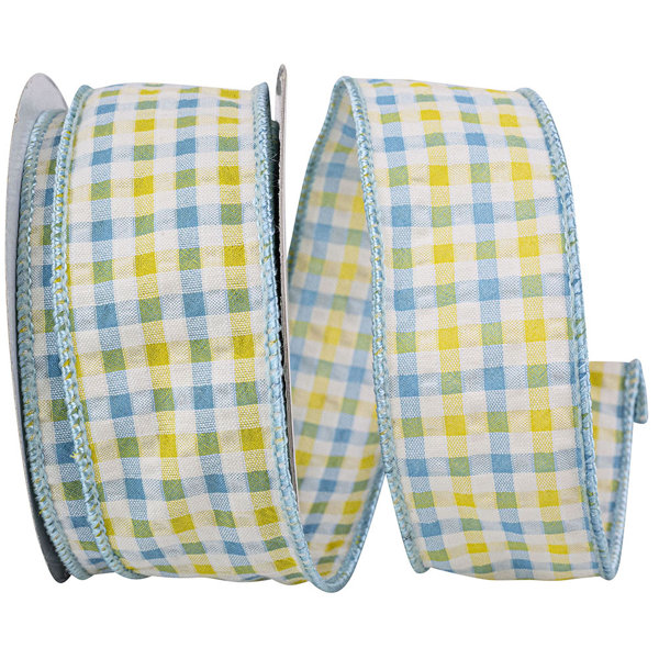The Holiday Aisle® Light Blue Seersucker Check Summer Wired Edge Ribbon ...