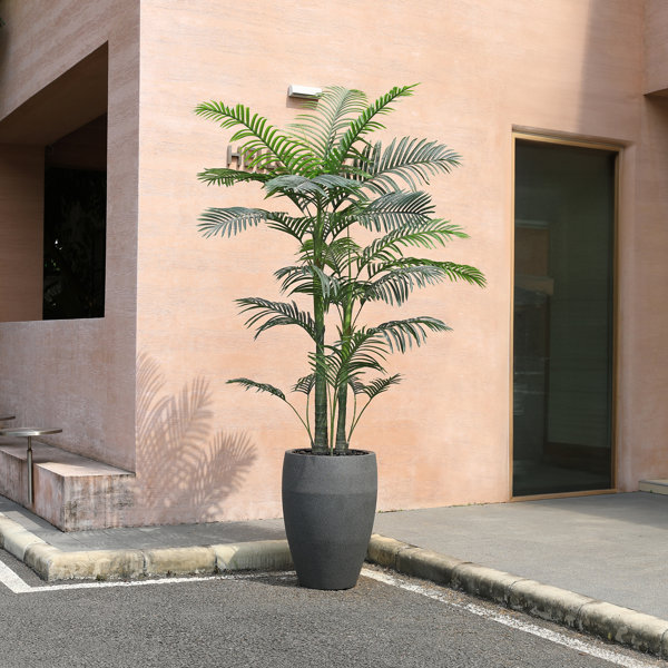 Primrue Adcock 8ft UV Resistant Artificial Palm Tree with Grey Tall ...