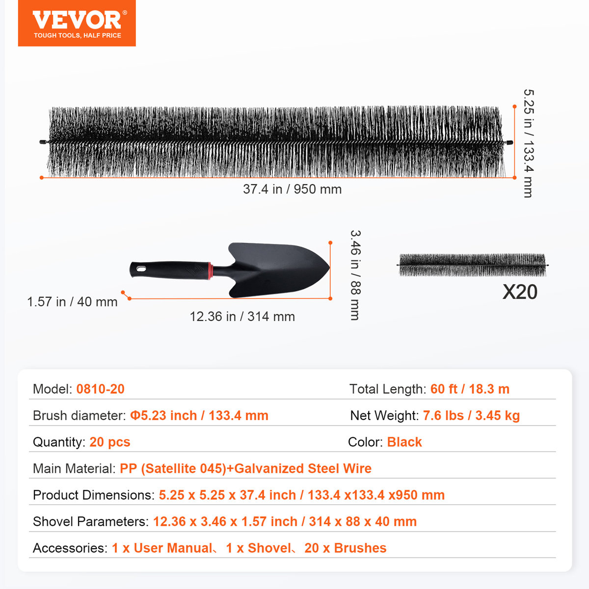 VEVOR Gutter Brush In Different Size Cleaning Brushes | Wayfair