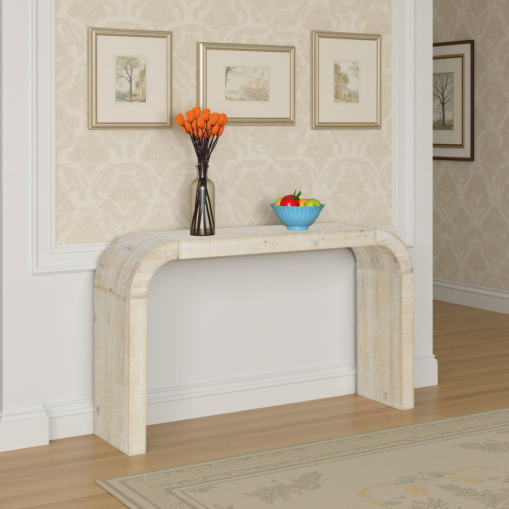 Gracie Oaks 52" Rustic Console Table - Cedar Veneer with Curved Edges ...