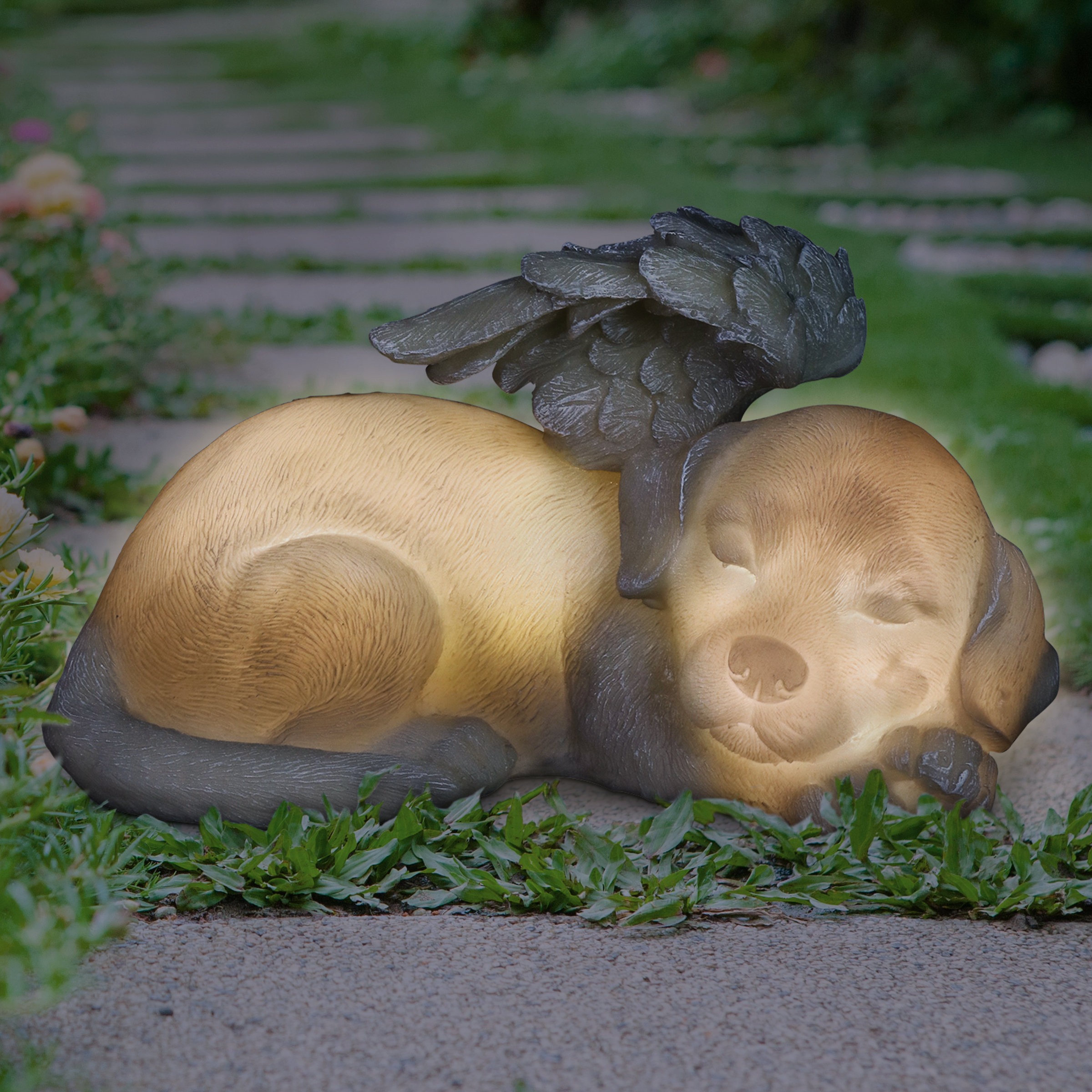 Exhart Solar Sleeping Dog Angel Memorial Statue, 12 By 6.5 Inches ...