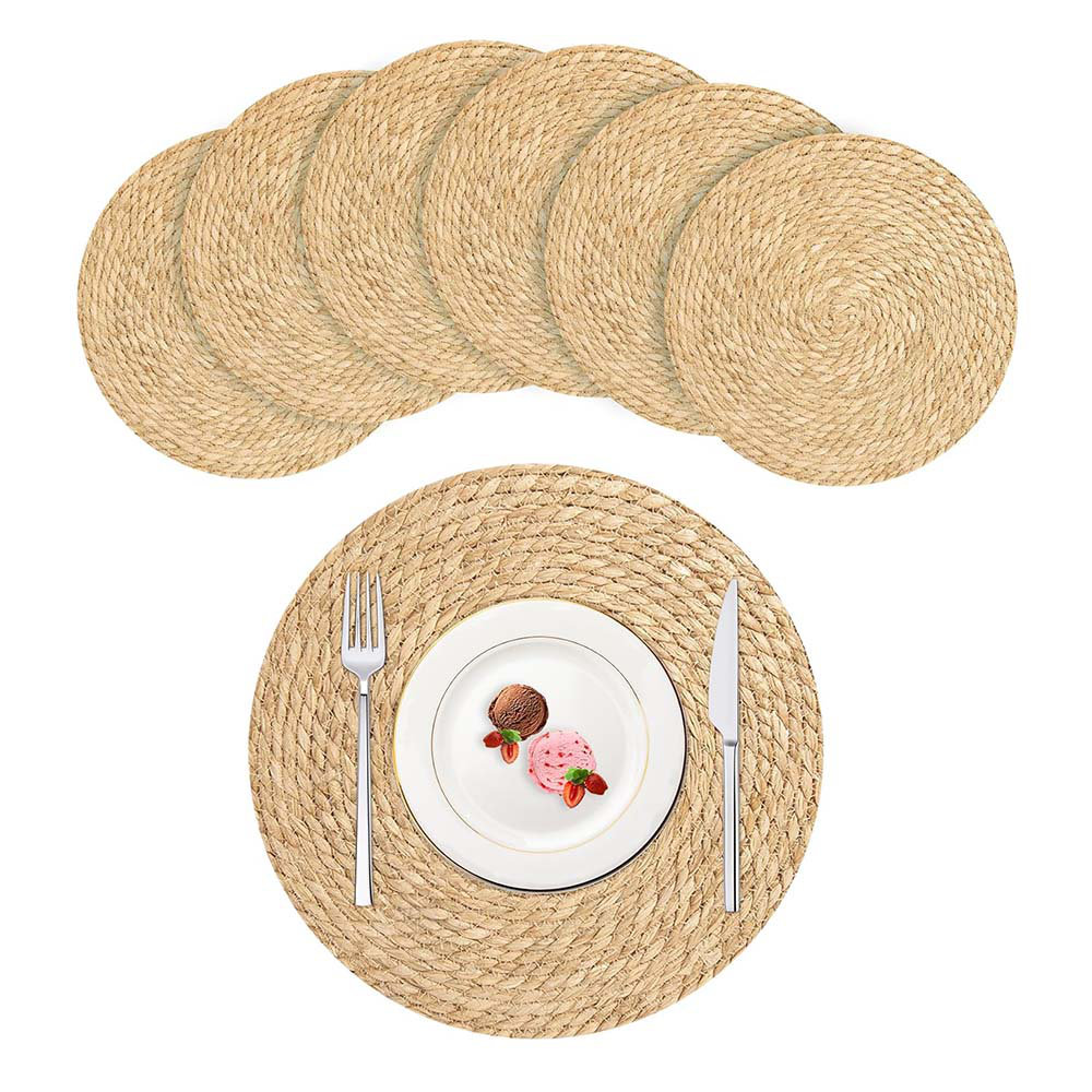 HELOMO Round Woven Placemats Set Of 6 - Boho Rattan Placemats Natural ...