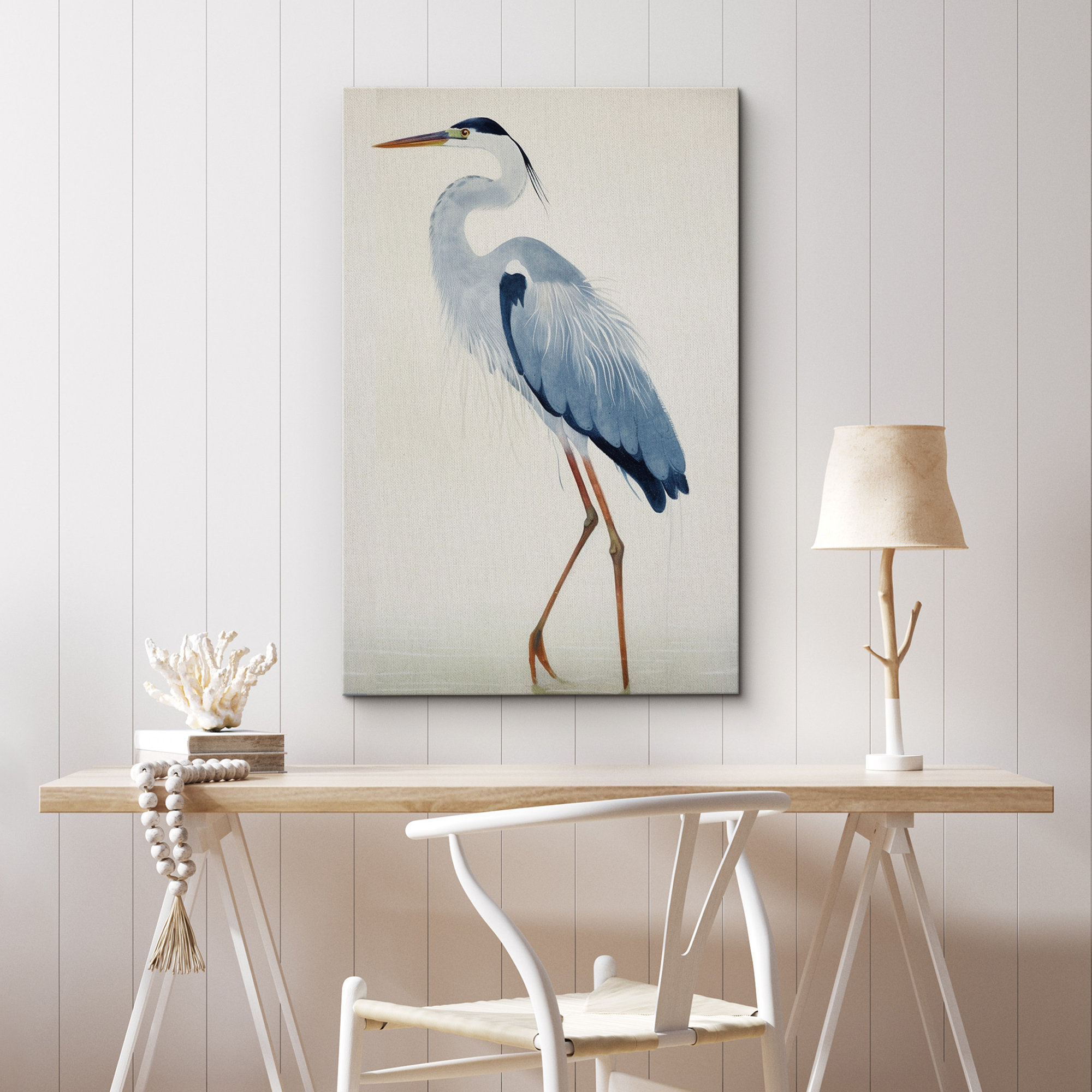 IDEA4WALL Crane Heron Bird Watercolor Pastel Blue Animal Pictures Large ...