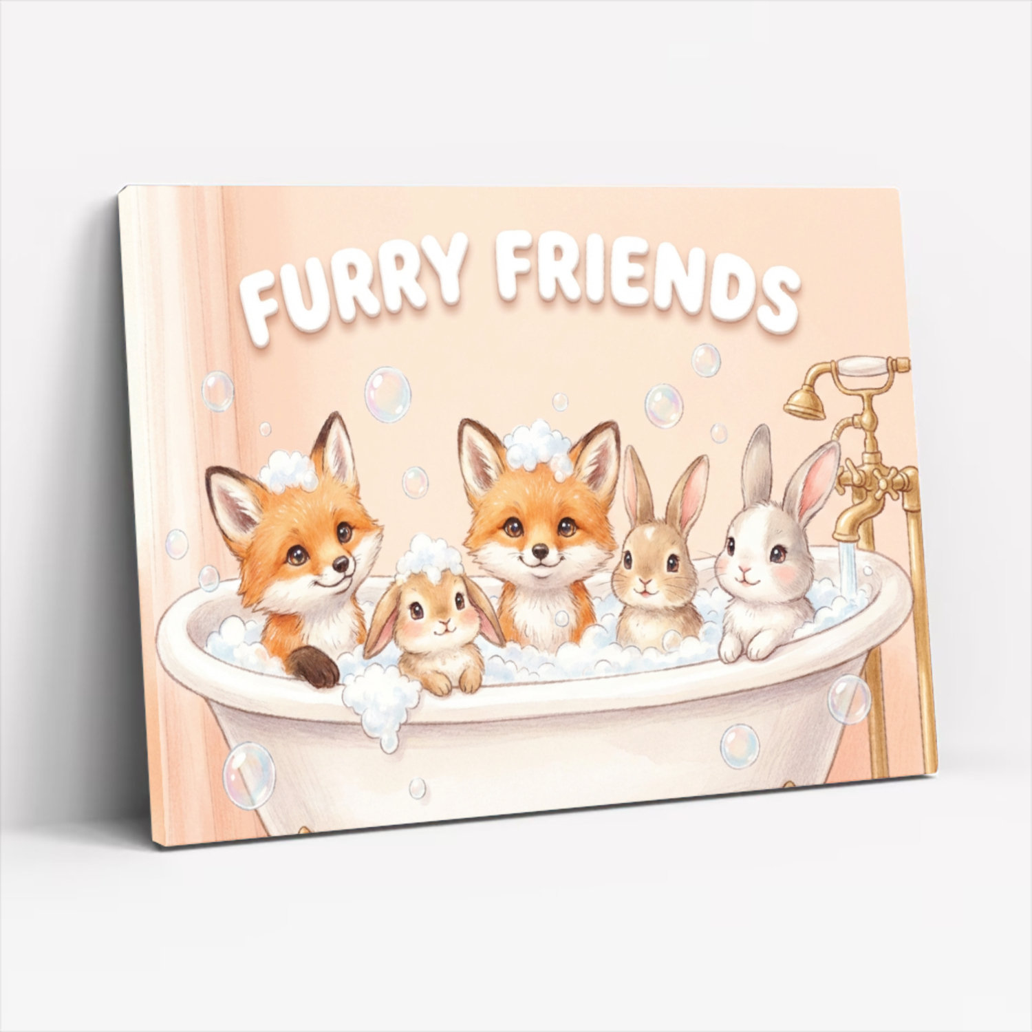 August Grove® Furry Friends Fox And Rabbit Bath Scene Canvas Wrapped ...