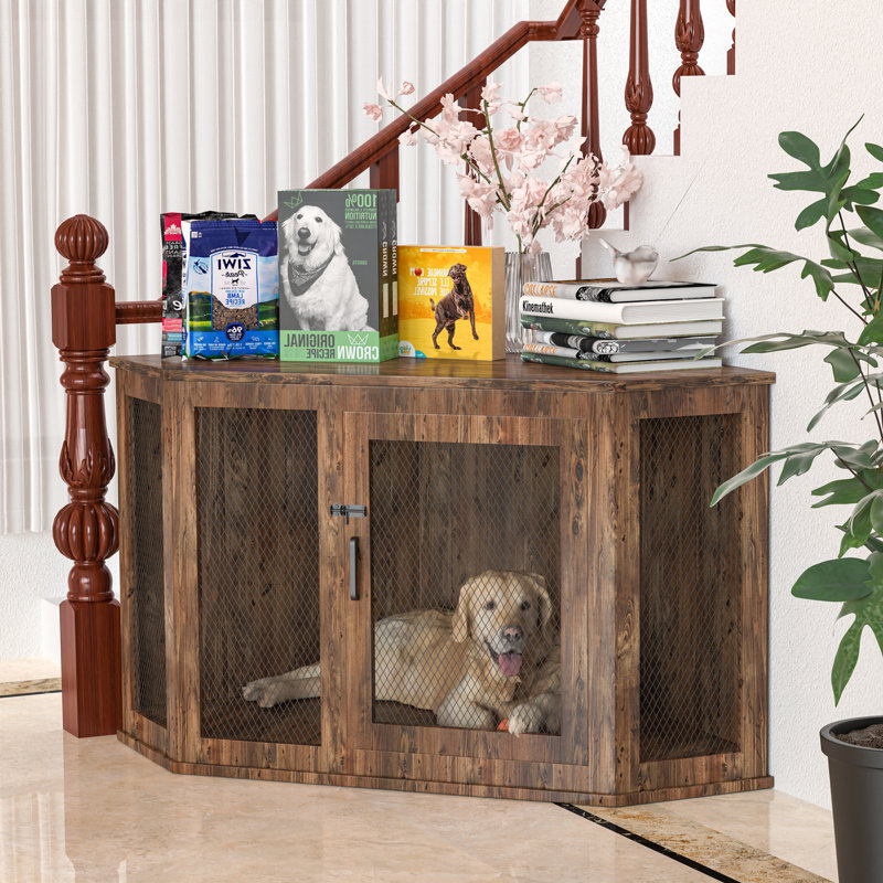 Tucker Murphy Pet™ 52" Corner Dog Crate Wood Furniture For Large/medium ...