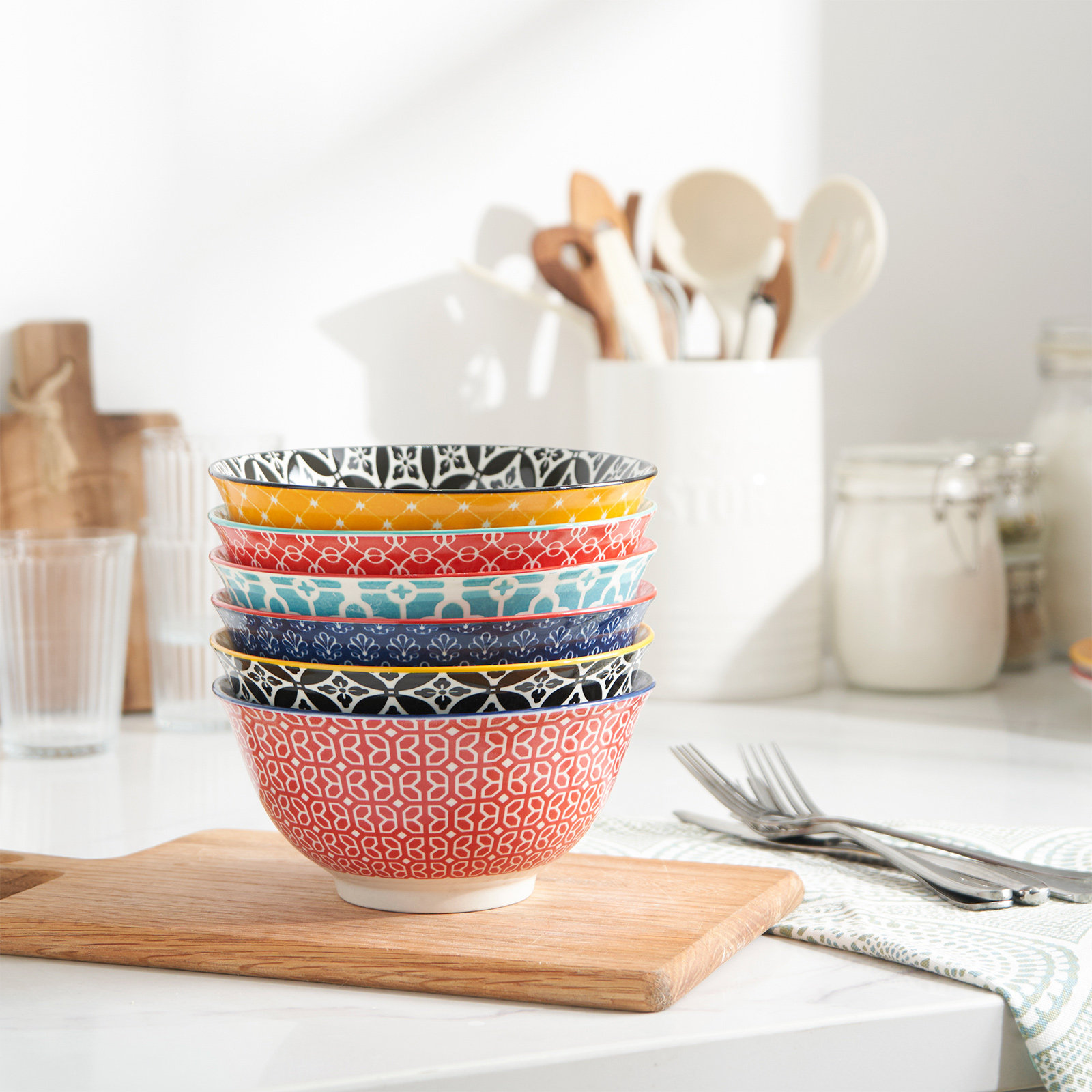 DOWAN 33 Oz Ceramic Vibrant Color Cereal Bowls Set Of 6, Dessert Bowls ...