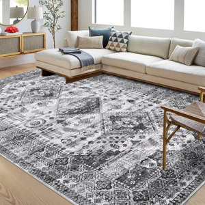 Bungalow Rose Vintage Machine Washable Rugs Oriental Floral Non-Slip ...