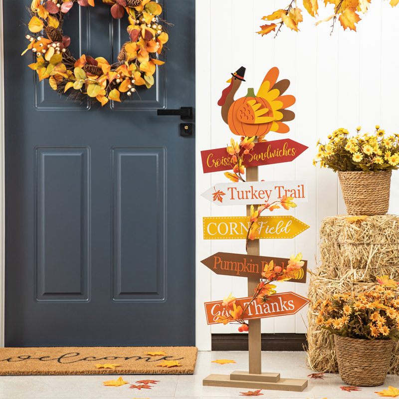 The Holiday Aisle® 42.75"H Thanksgiving Wooden Turkey Word Sign Porch ...