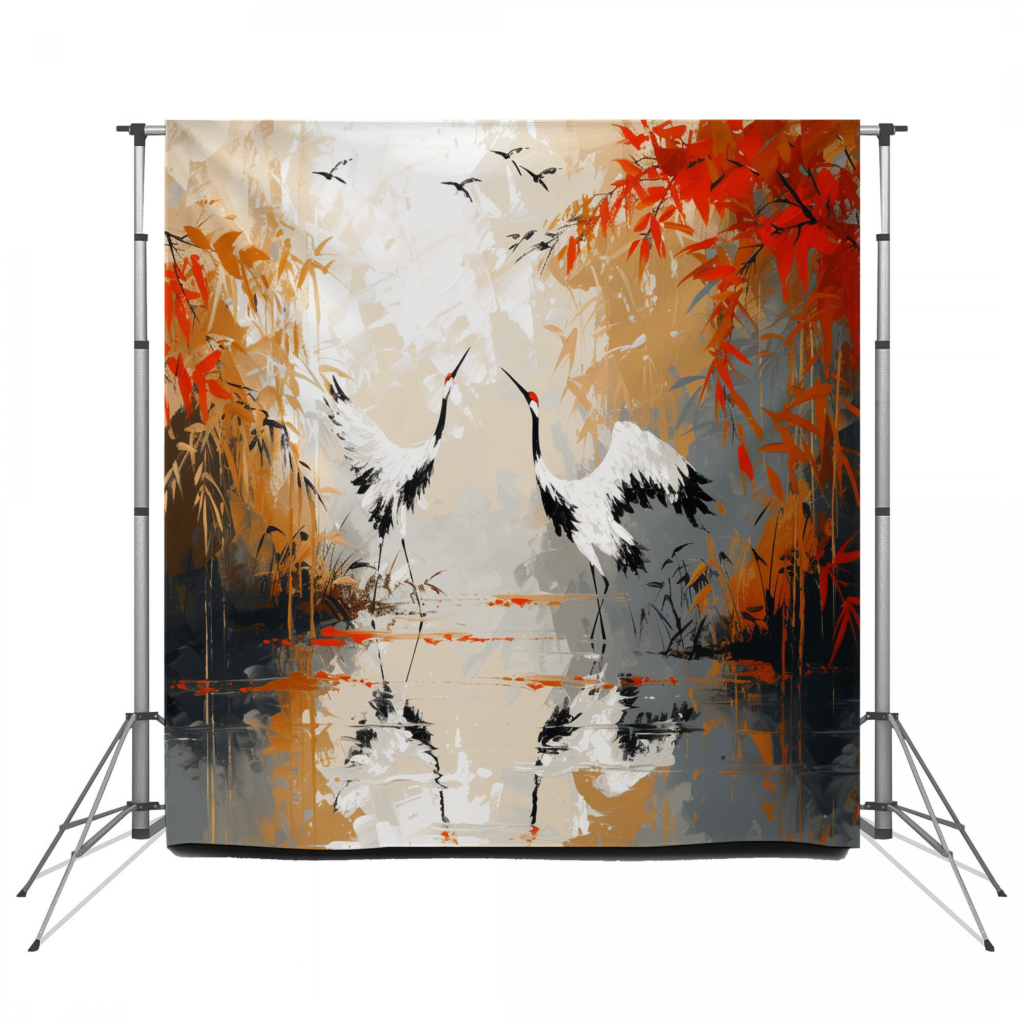 VisionDecor Cranes Backdrop Painting Large Asian Photo Backdrop ...