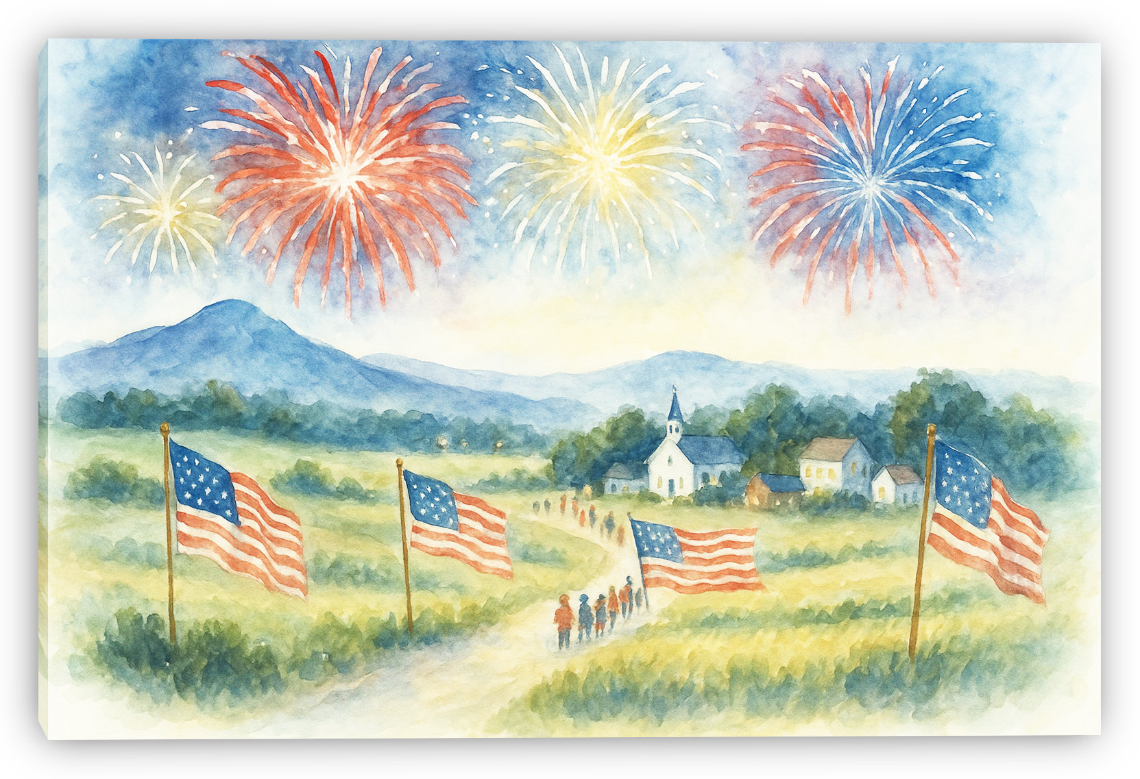 Bayland Collection Village Celebration - Americana Fireworks Landscape ...