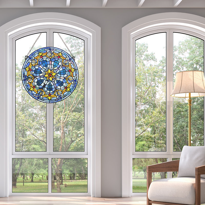 Canora Grey 19.5"H Chartres Blue Cathedral Stained Glass Window Panel ...