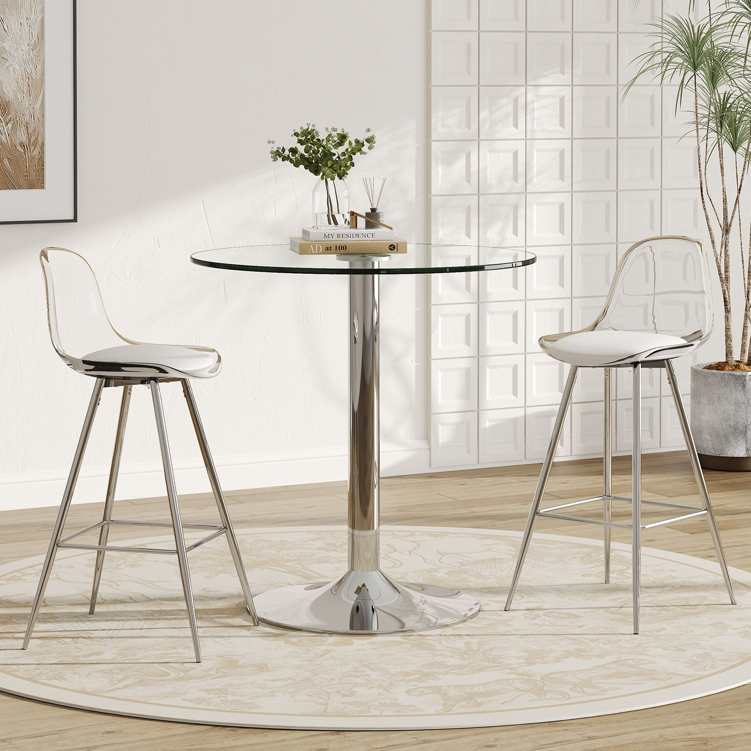Wrought Studio™ Tempered Glass Round Bar Table Set With Height Bar ...