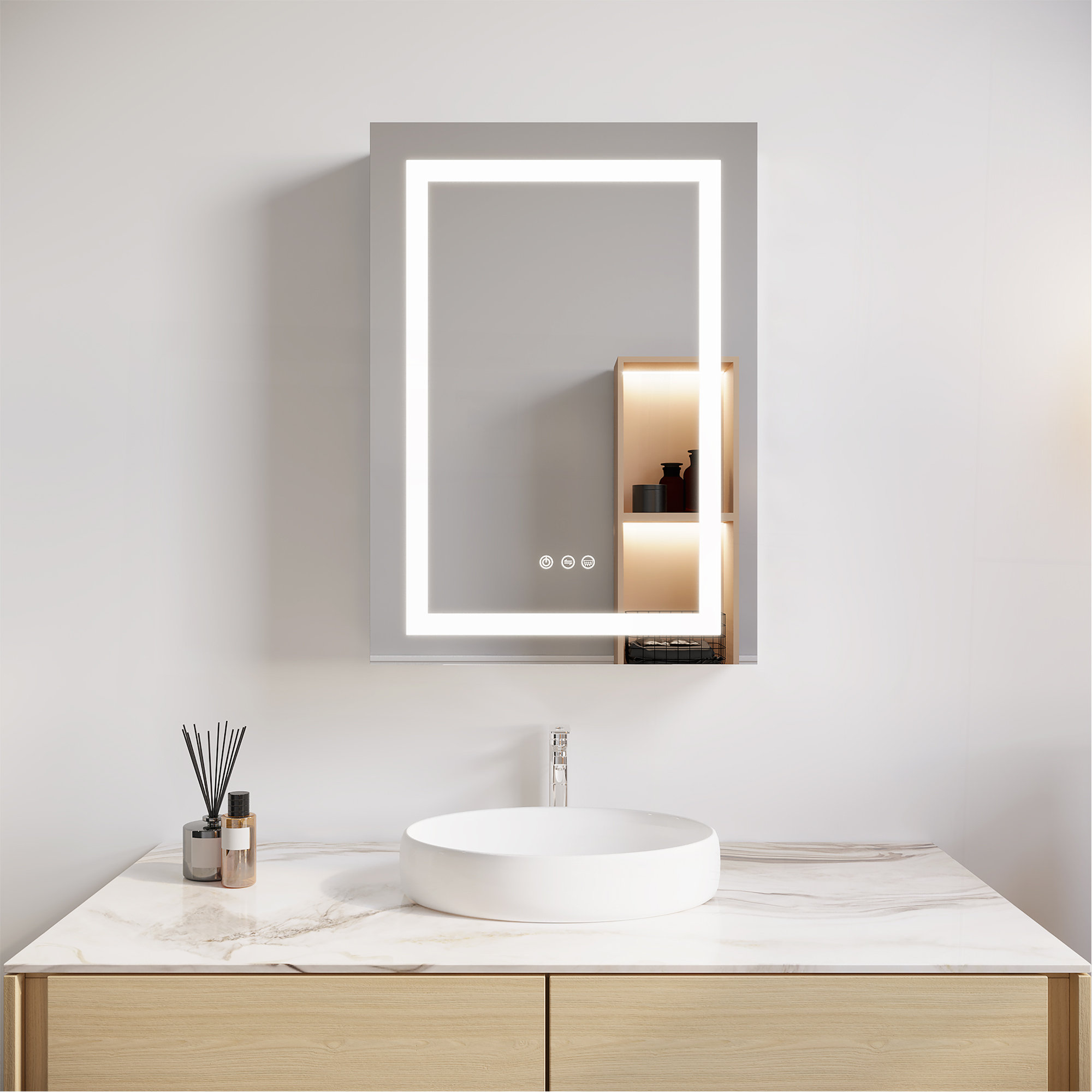 Orren Ellis Advanced Bathroom Cabinet With LED Mirror And Multiple ...