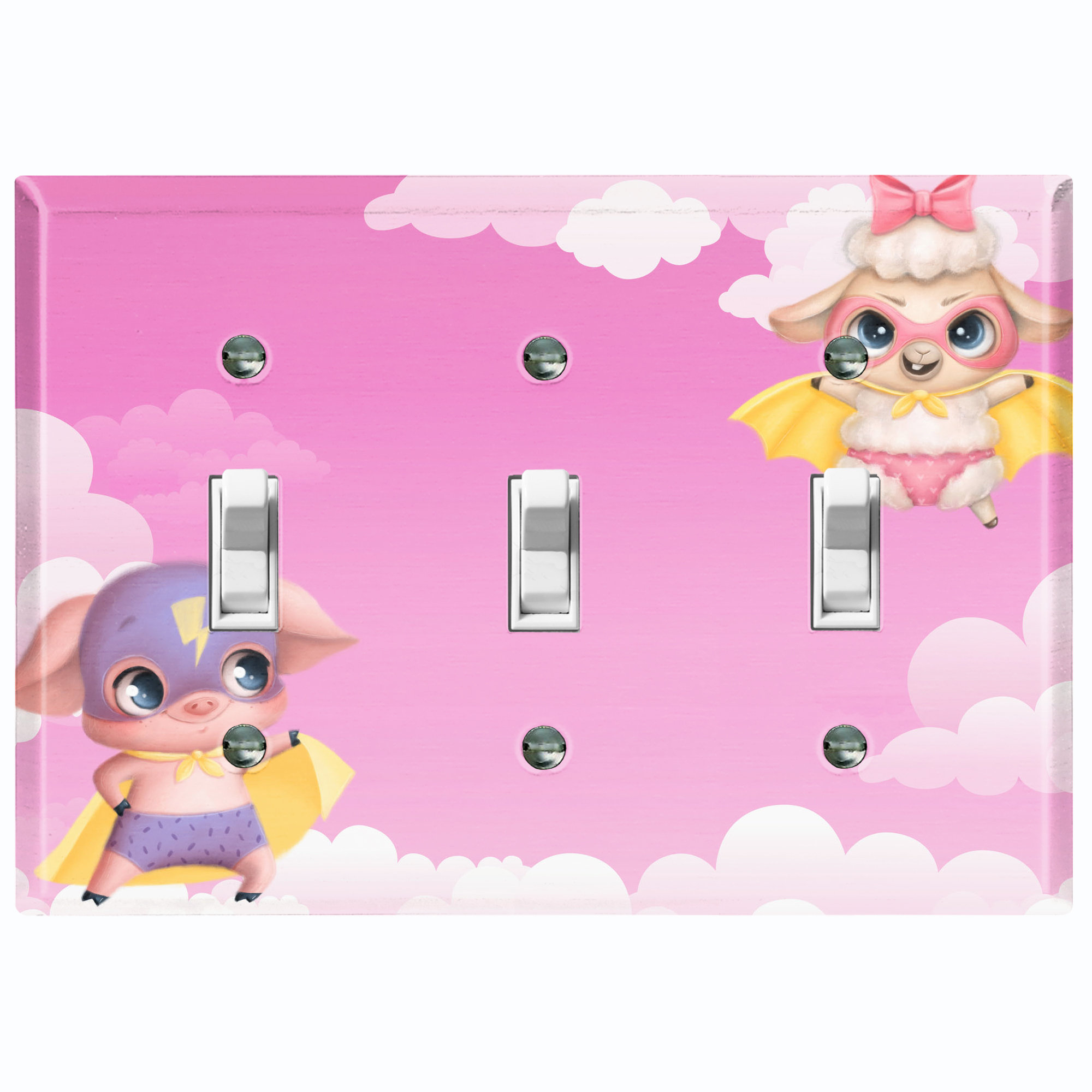 WorldAcc Cute Nursery Super Hero Sheep 3-Gang Toggle Light Switch Wall ...