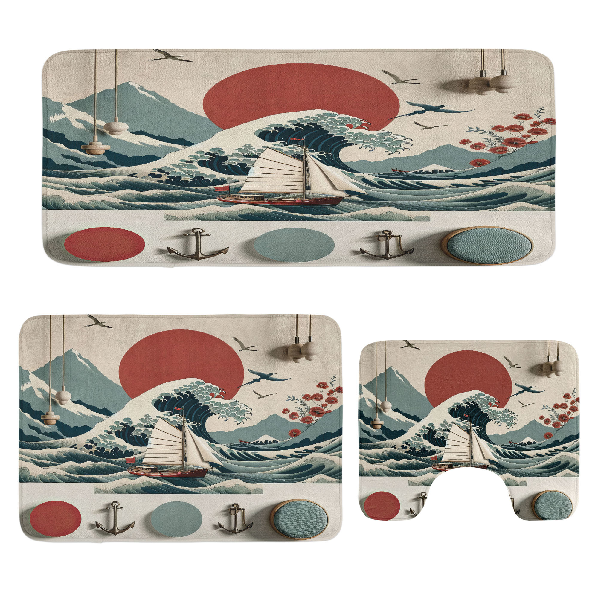 East Urban Home Nautical Bathroom Rug Set 3 Pieces U-Shape & Rectangle ...