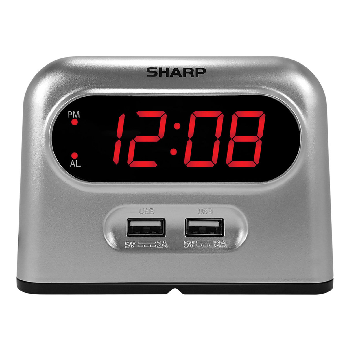 Sharp Digital Electric Alarm Clock with 2 FastCharge USB Ports, Silver ...