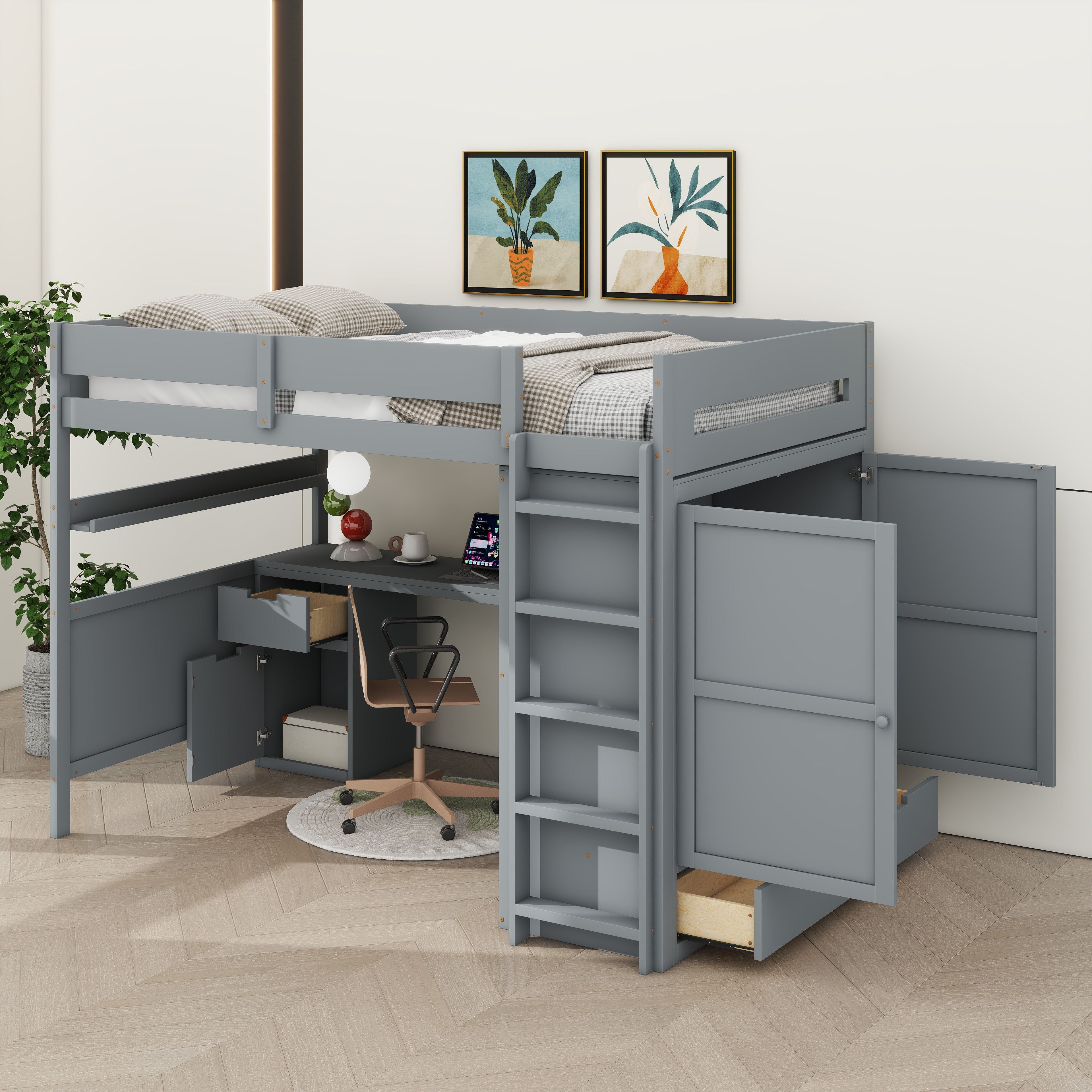 Harriet Bee Jesenia Wooden Loft Bed With Wardrobe | Wayfair