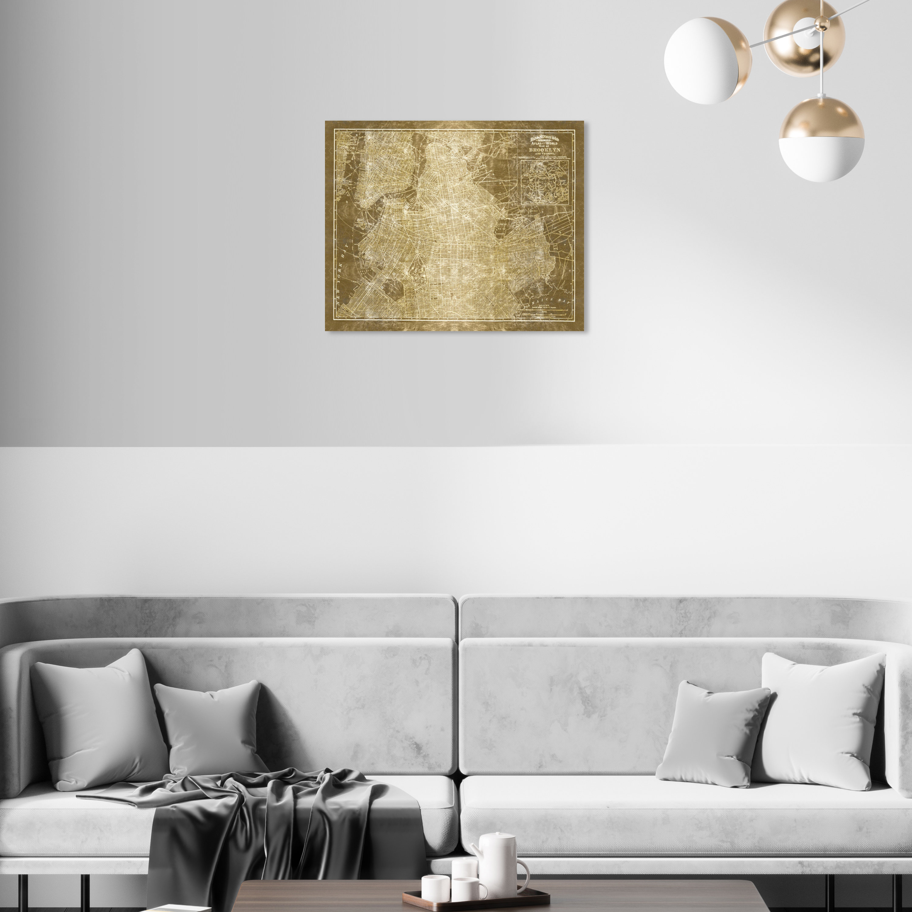 Oliver Gal Prints Brooklyn Map 1891 Inverted Gold Metallic, Brooklyn ...