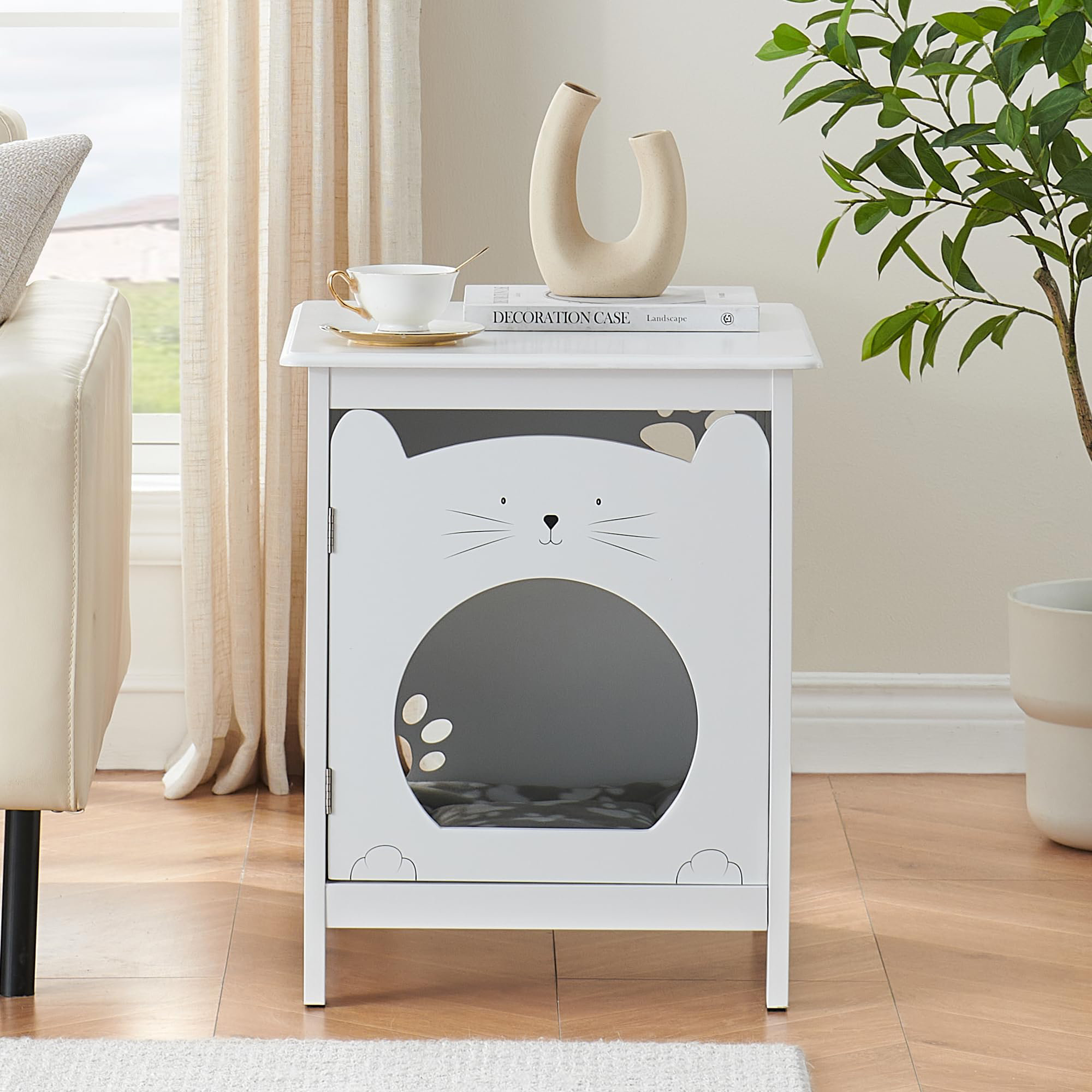 Tucker Murphy Pet™ White Hidden Cat Litter Box Enclosure Nightstand For ...