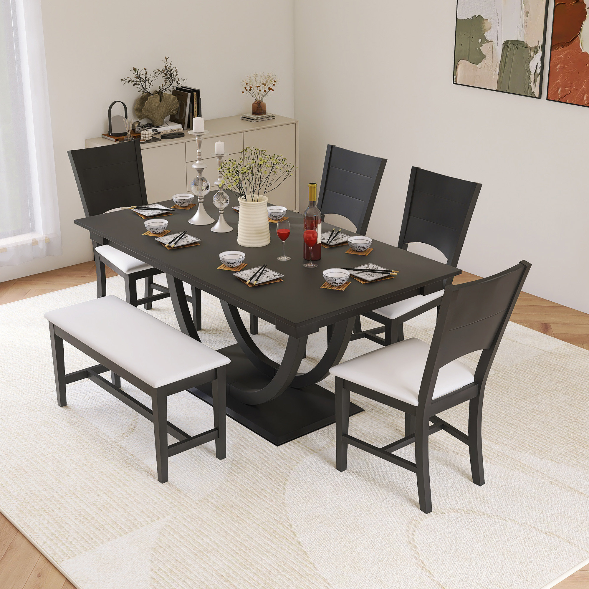 Lark Manor™ 6-Piece Wood Half Round Dining Table Set Kitchen Table Set ...