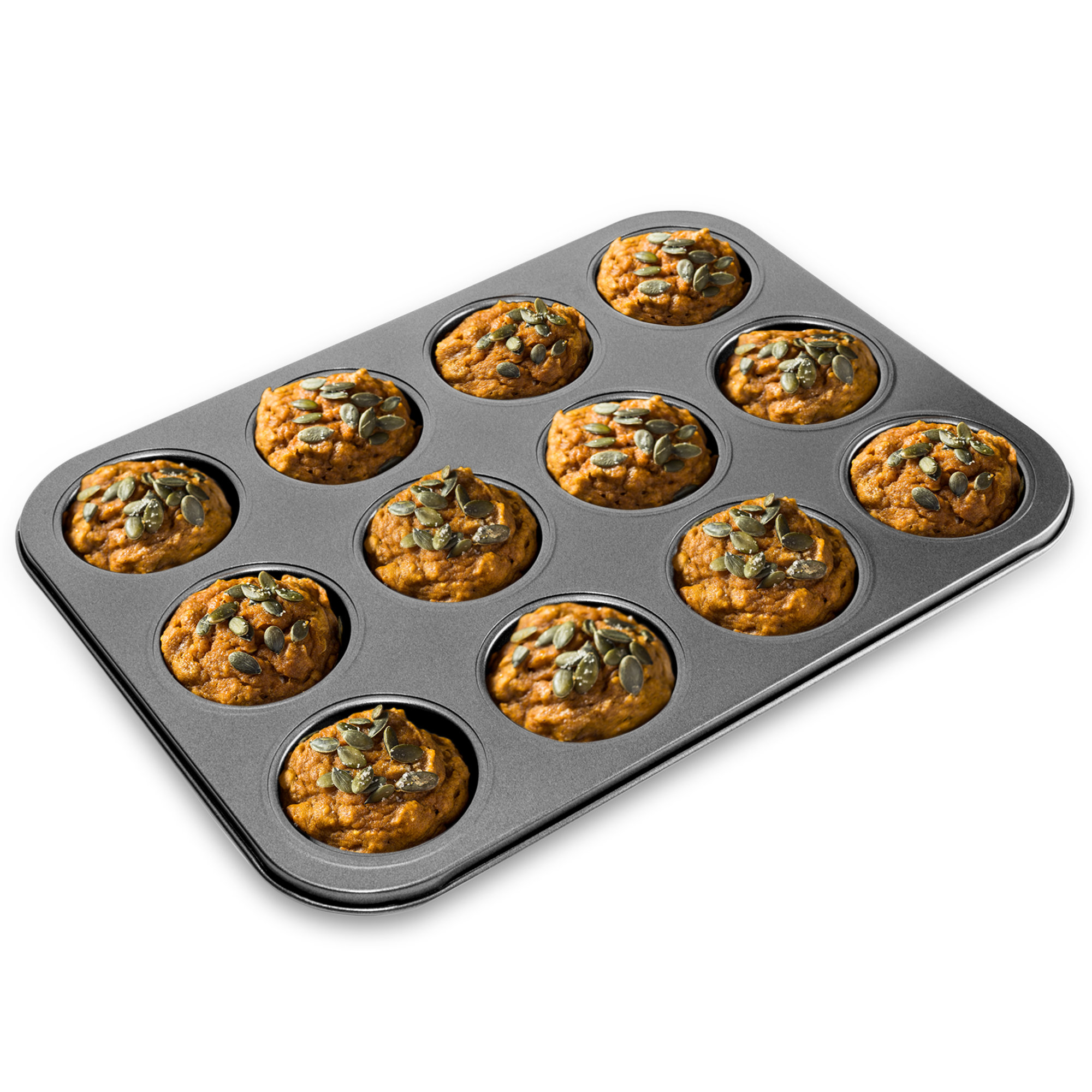 NutriChef 13” 12 Cup Muffin Non Stick Baking Pan, Deluxe Gray Carbon ...