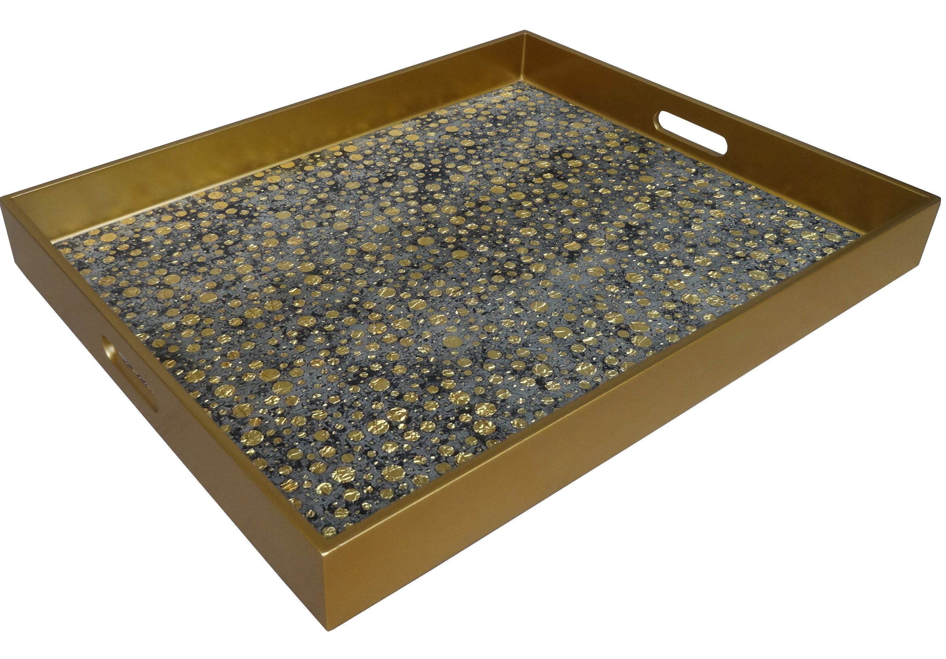 Arcadia Home Handmade Reverse Painted Mirror Tray with Handles in Gold ...