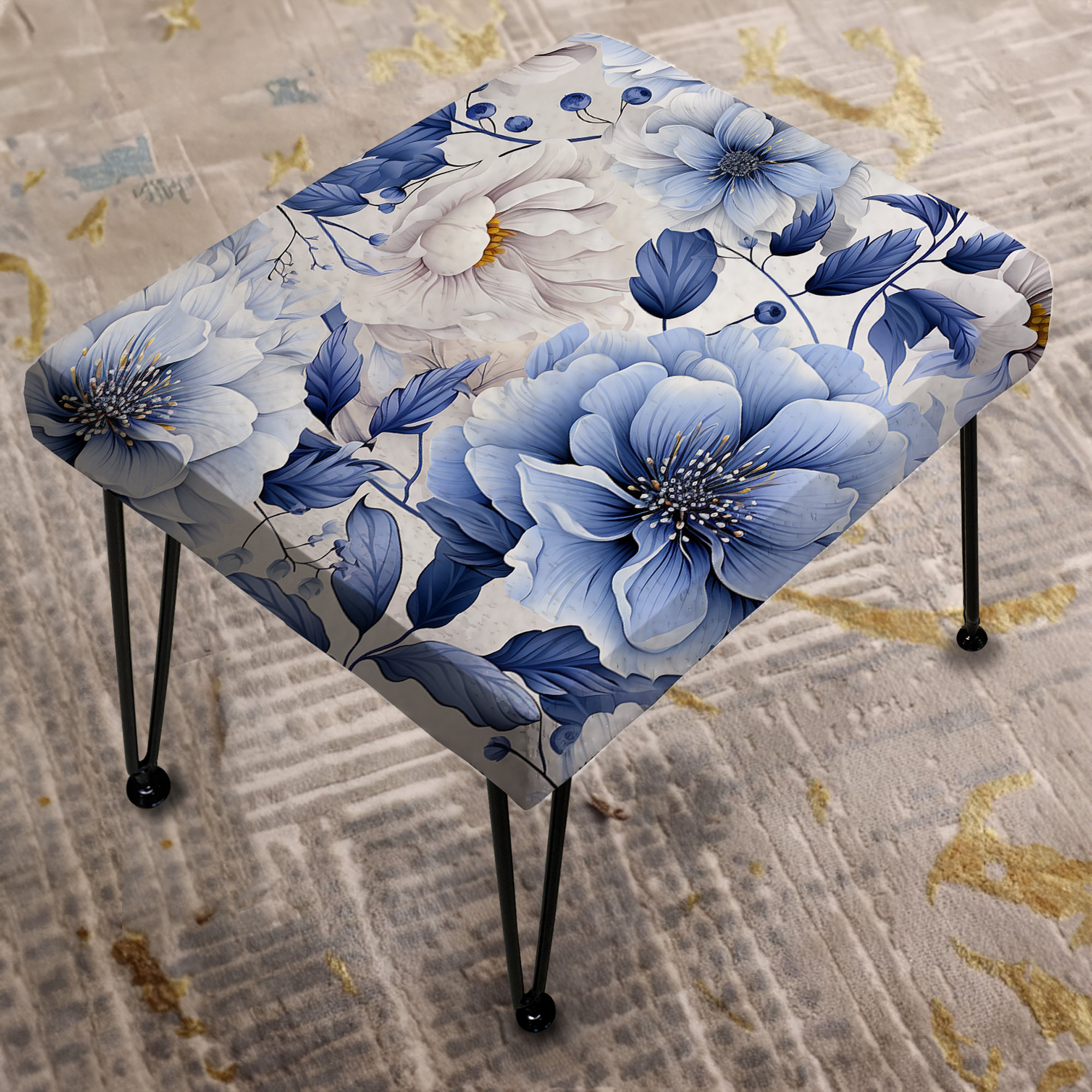 Design Art Artistic Blue Essence Floral Garden - Floral Rectangle ...
