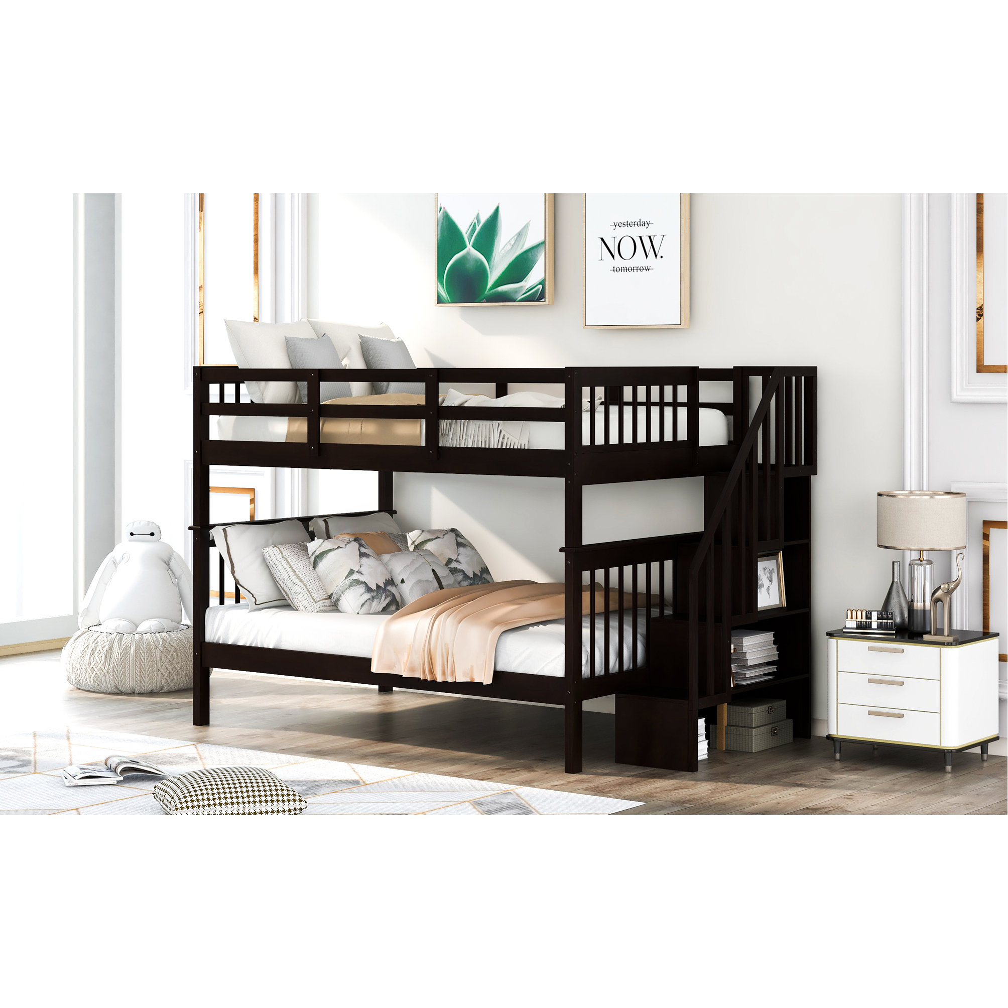 Darby Home Co Stairway Bunk Bed With Storage And Guard Rail For Bedroom ...