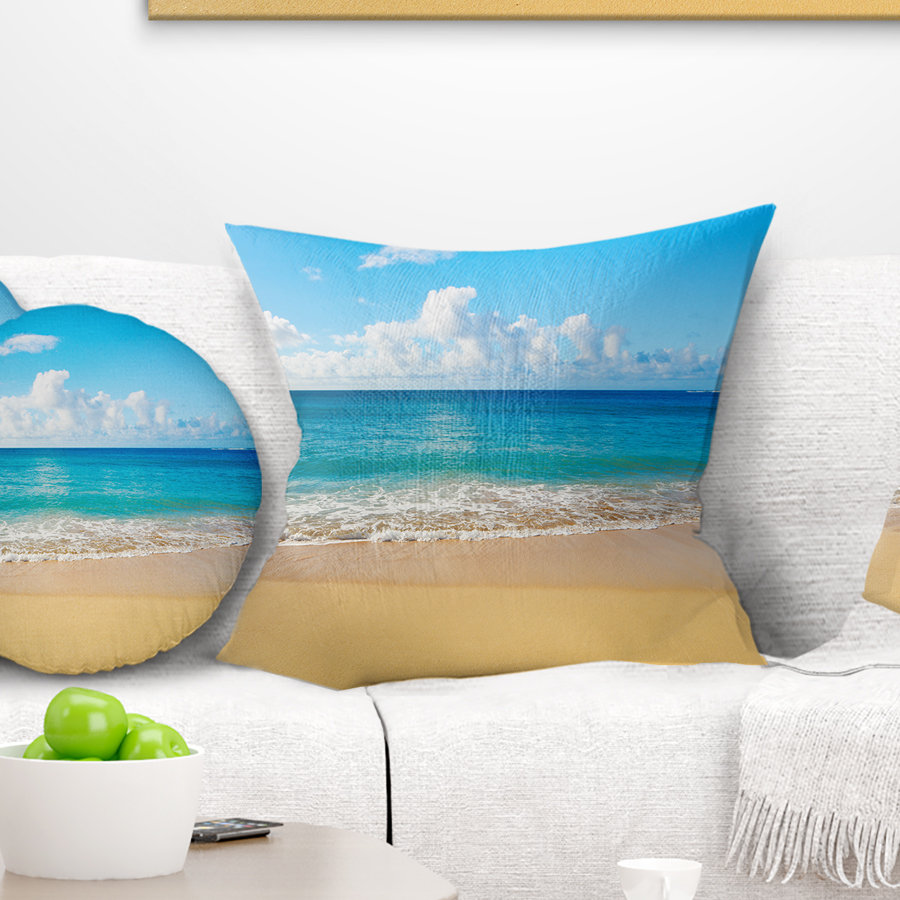 Design Art Calm Beach and Tropical Sea - Sea & Shore Printed Throw Pillow | Wayfair