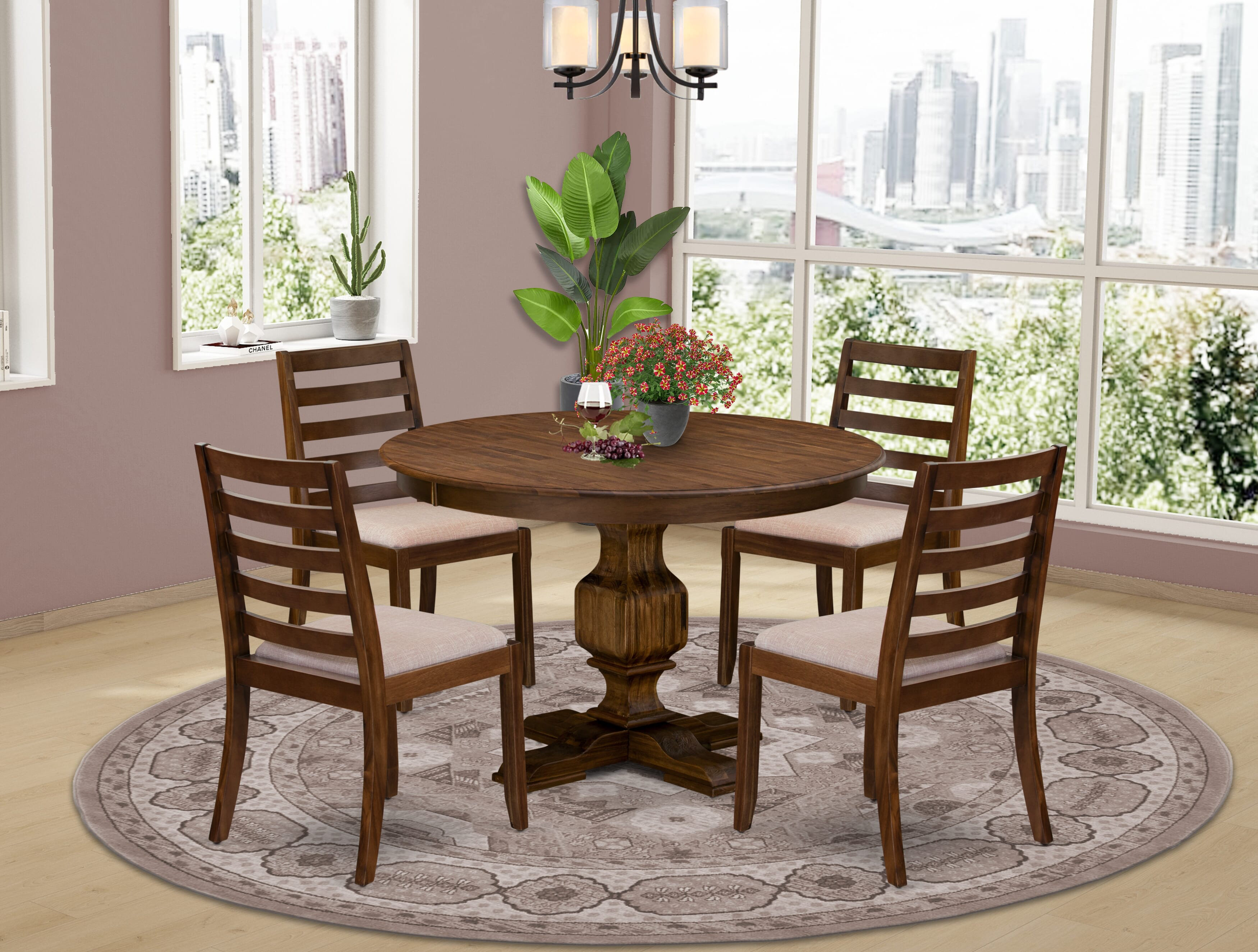 Red Barrel Studio® Table set included a Round Table and Tan Linen ...