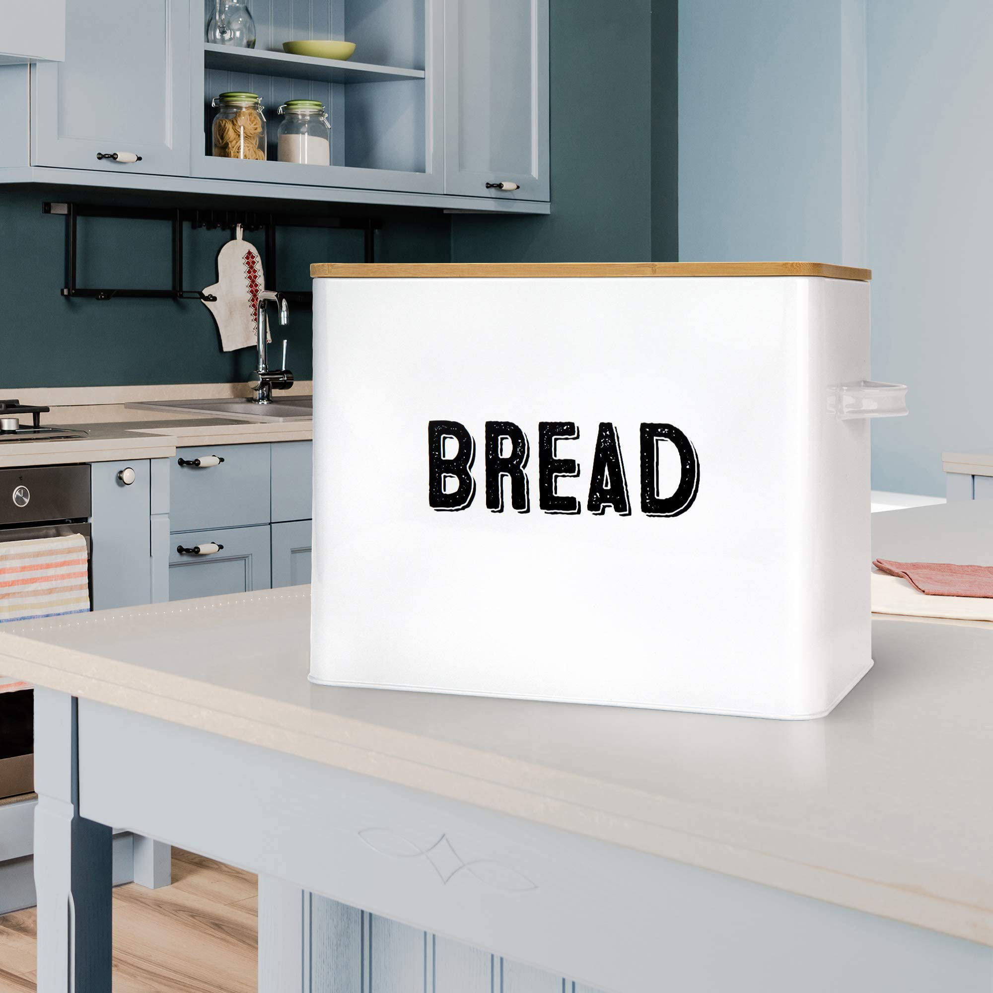 Gracie Oaks Large White Bread Box For Kitchen Countertop, Bread Storage ...