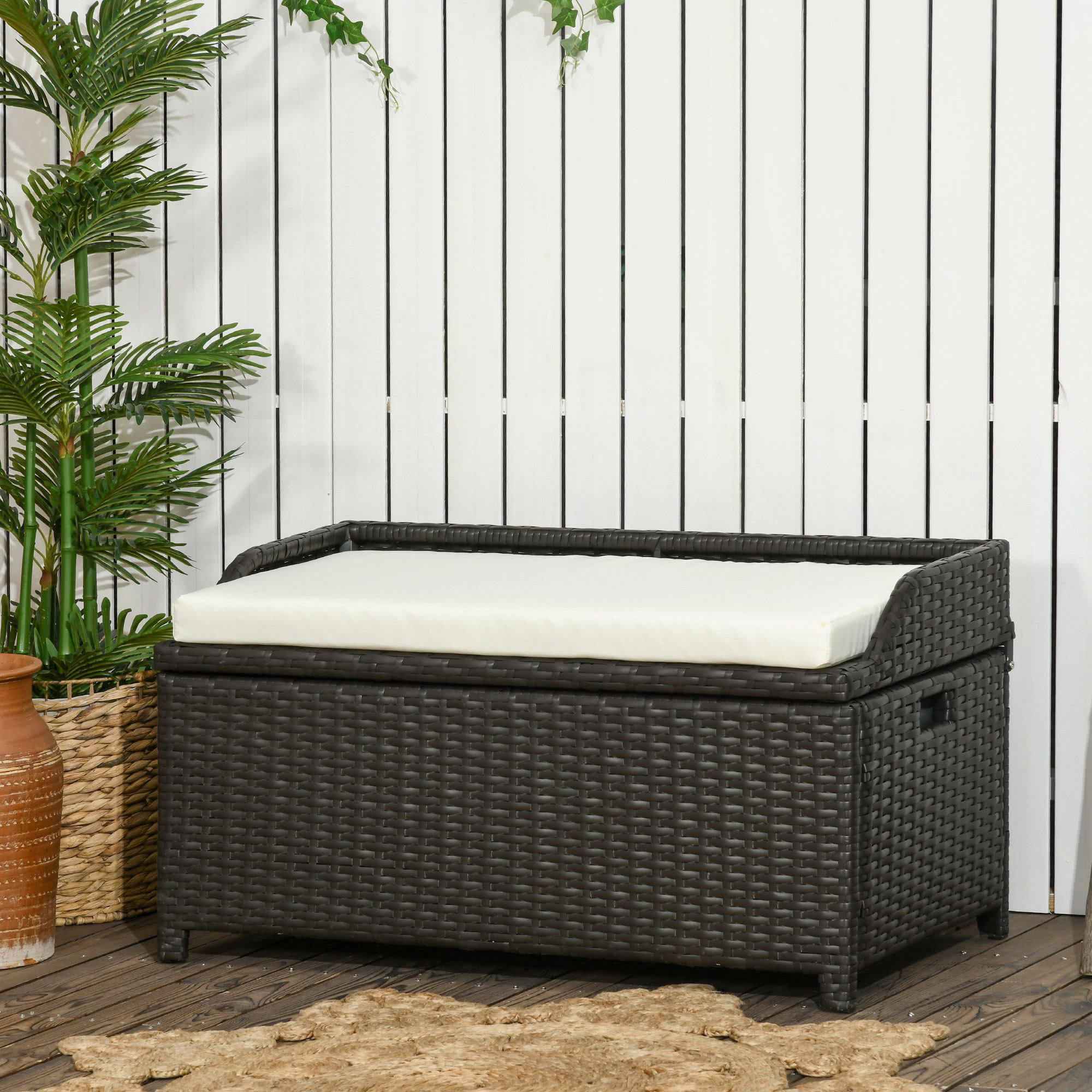 Latitude Run® Outdoor Wicker Storage Bench Deck Box | Wayfair
