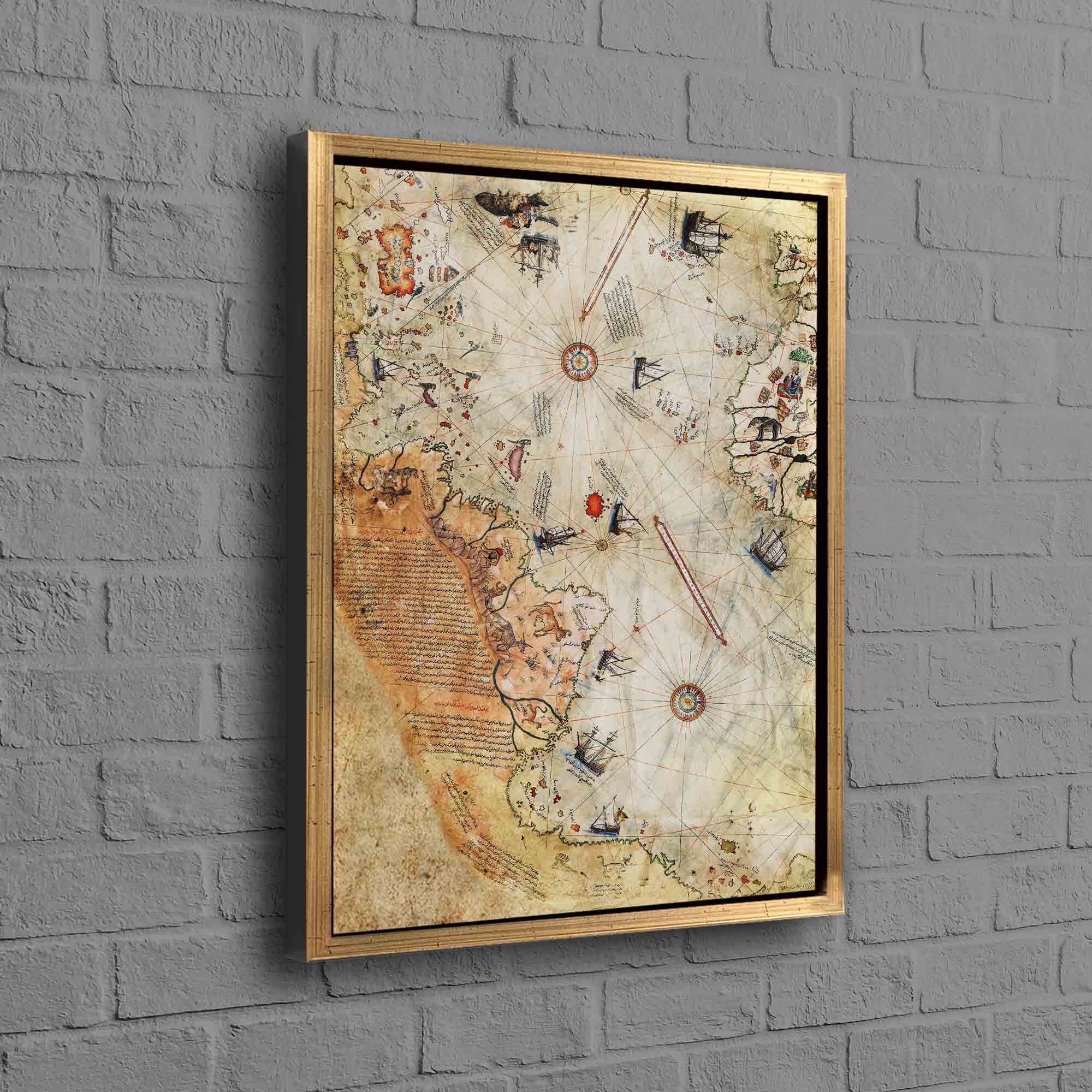 kayra export Antique Piri Reis Map Inspired Trendy World Map Canvas Art ...