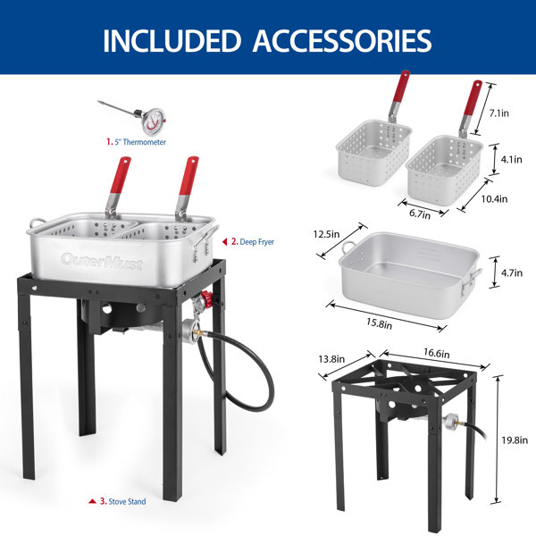 OuterMust Outdoor Propane Rectangular Deep Fryer Kit with 18 qt. Frying ...